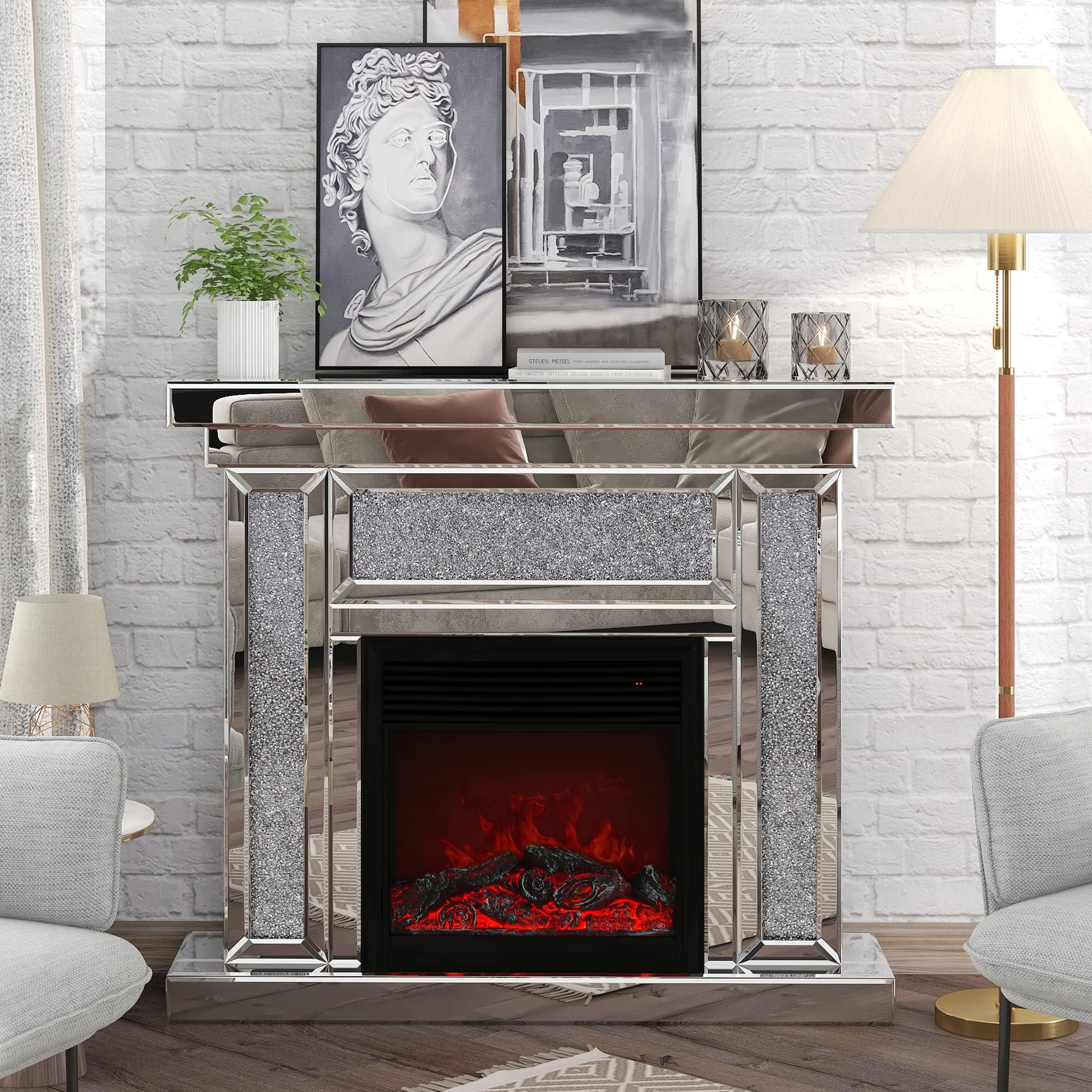 Amazon.com: DEINPPA Mirrored Electric Fireplace with Remote Control and ...