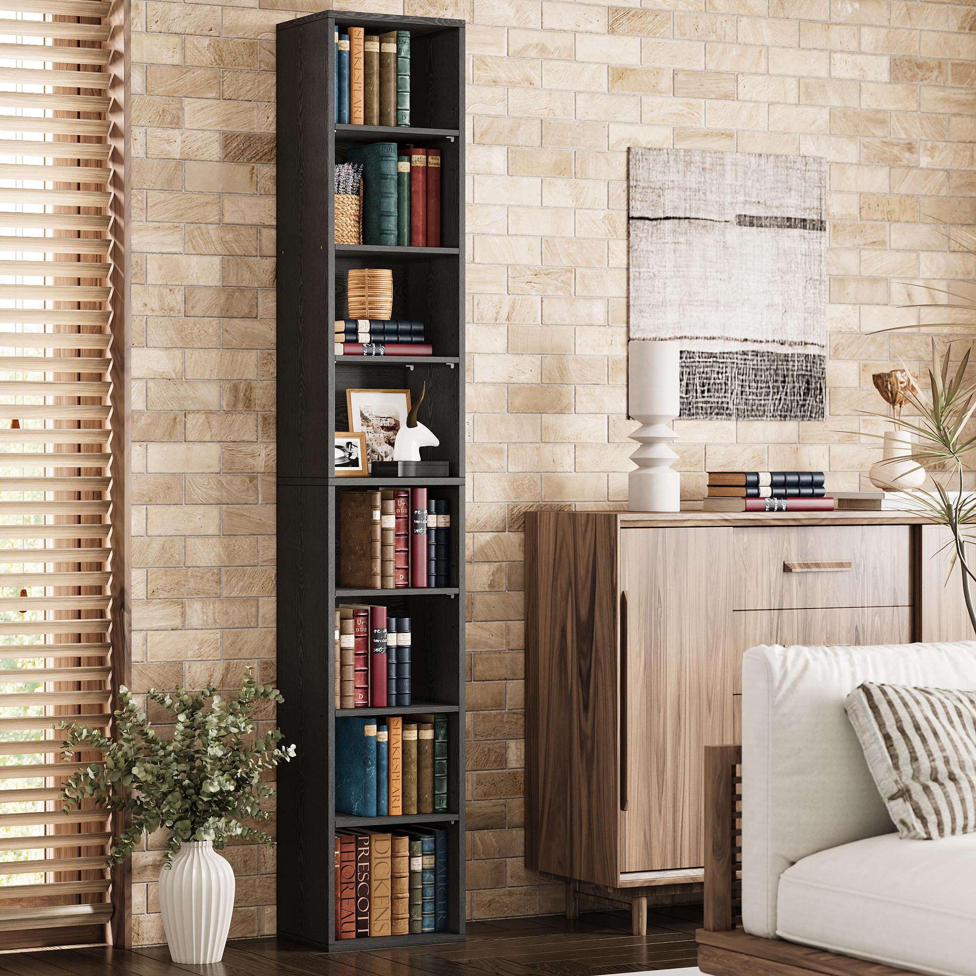 Amazon.com: IRONCK Tall Narrow Bookshelf 8 Tiers, Compact Corner ...