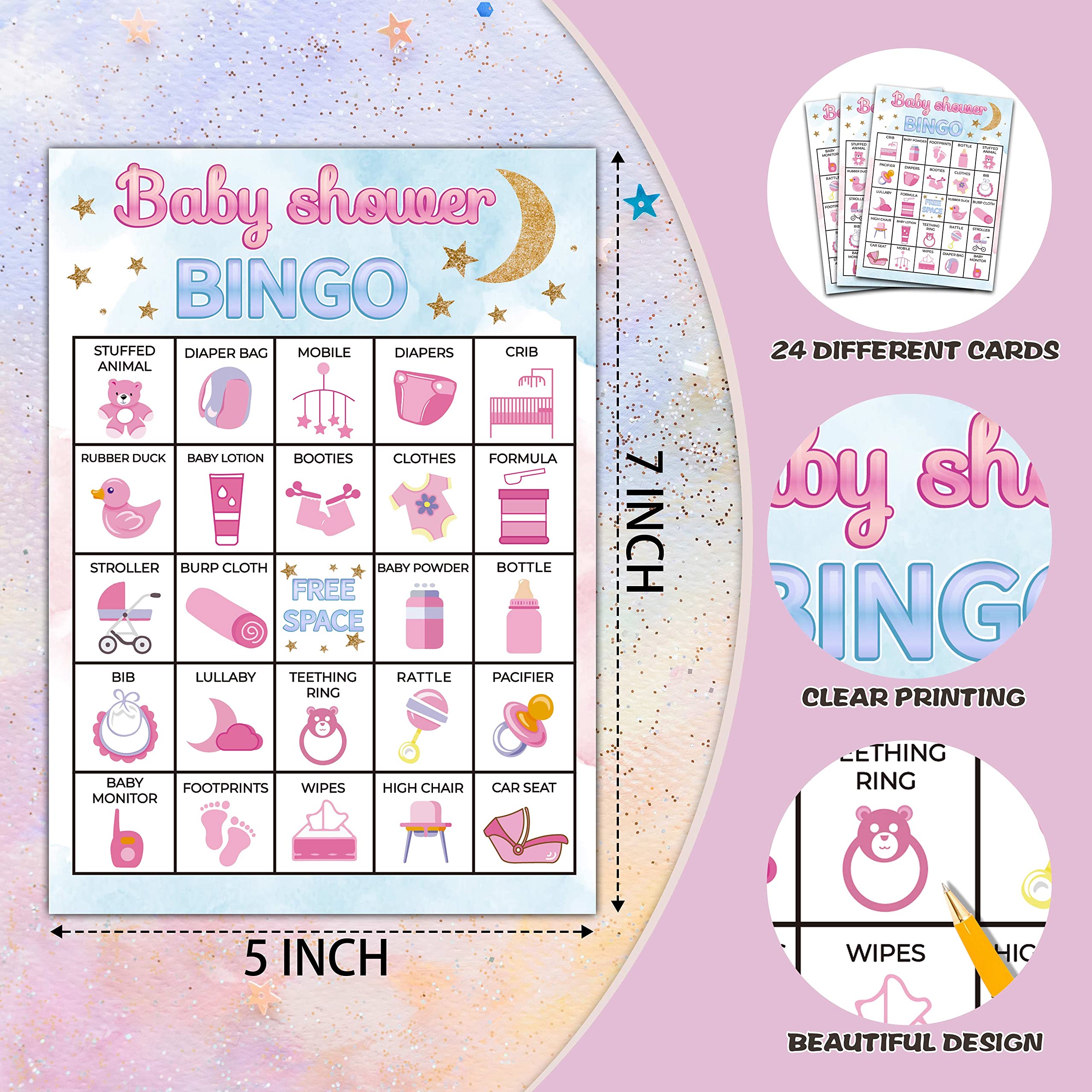 Snapklik.com : Moon And Stars Baby Bingo Cards - Gender Neutral Game ...