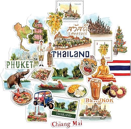 Amazon.com: Navy Peony Amazing Thailand Travel Stickers (30pcs ...