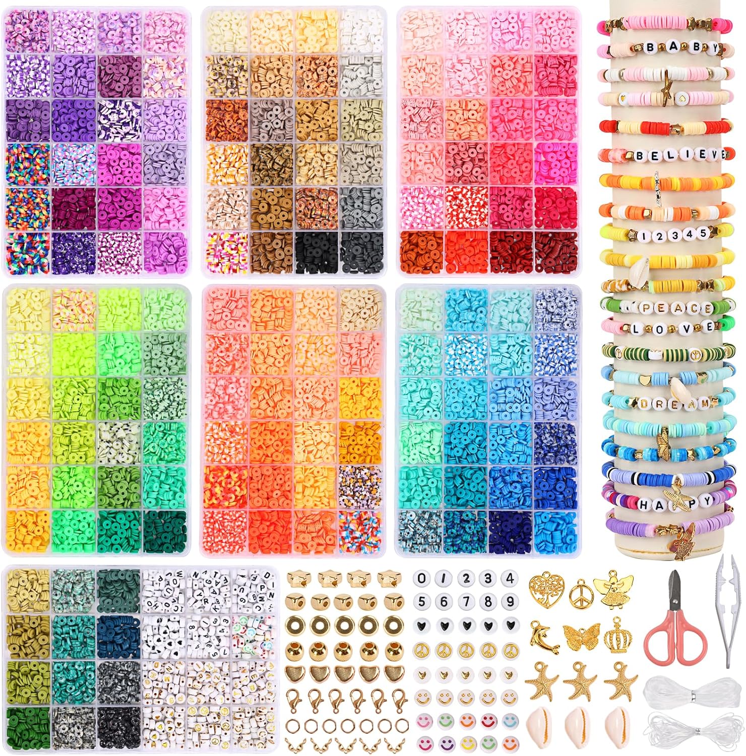 Amazon.com: QUEFE 15600 Pcs Clay Beads Bracelet Making Kit, 156 Colors ...