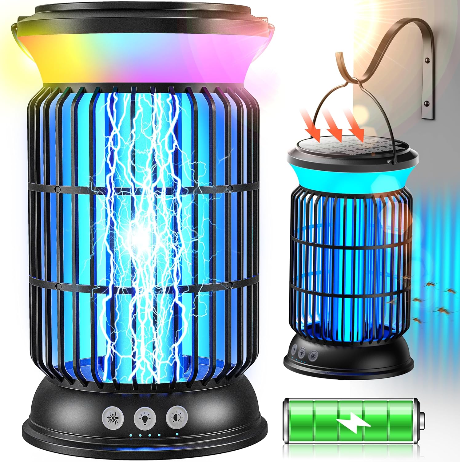 Amazon.com : Solar Bug Zapper Outdoor, 4-in-1 Rechargeable Mosquito ...