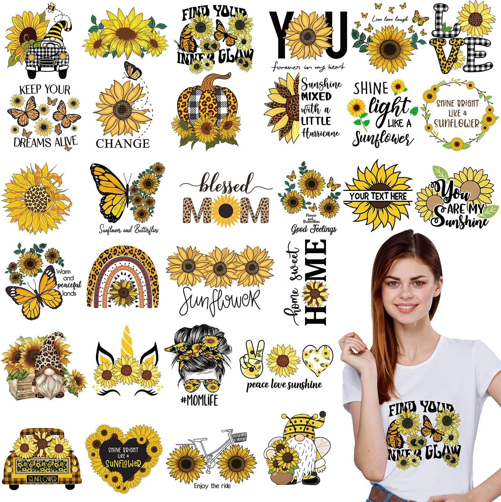 Amazon.com: 8 Sheets Motivation Flowers Iron On Transfers for T-Shirts ...