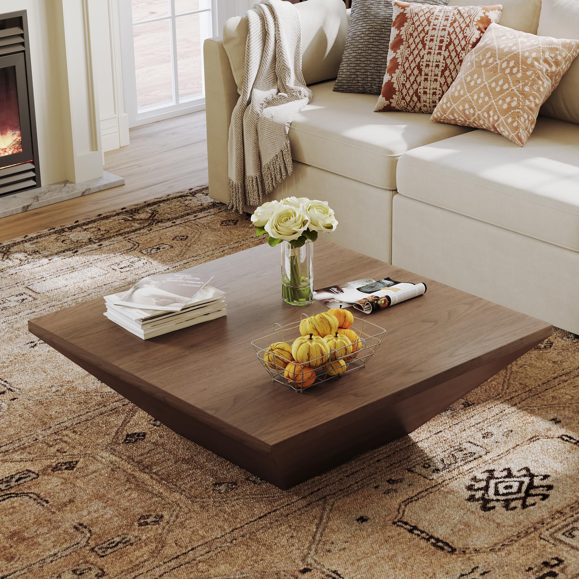 Amazon.com: MCPRST Wood Square Coffee Table Living Room, Mid Century Modern Farmhouse Square ...