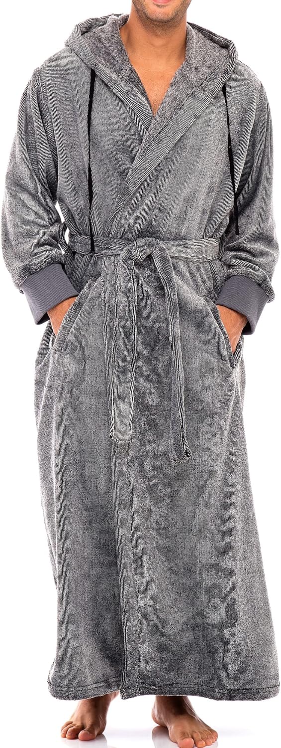 Alexander Del Rossa Men's Plush Fleece Hooded Bathrobe, Full Length ...