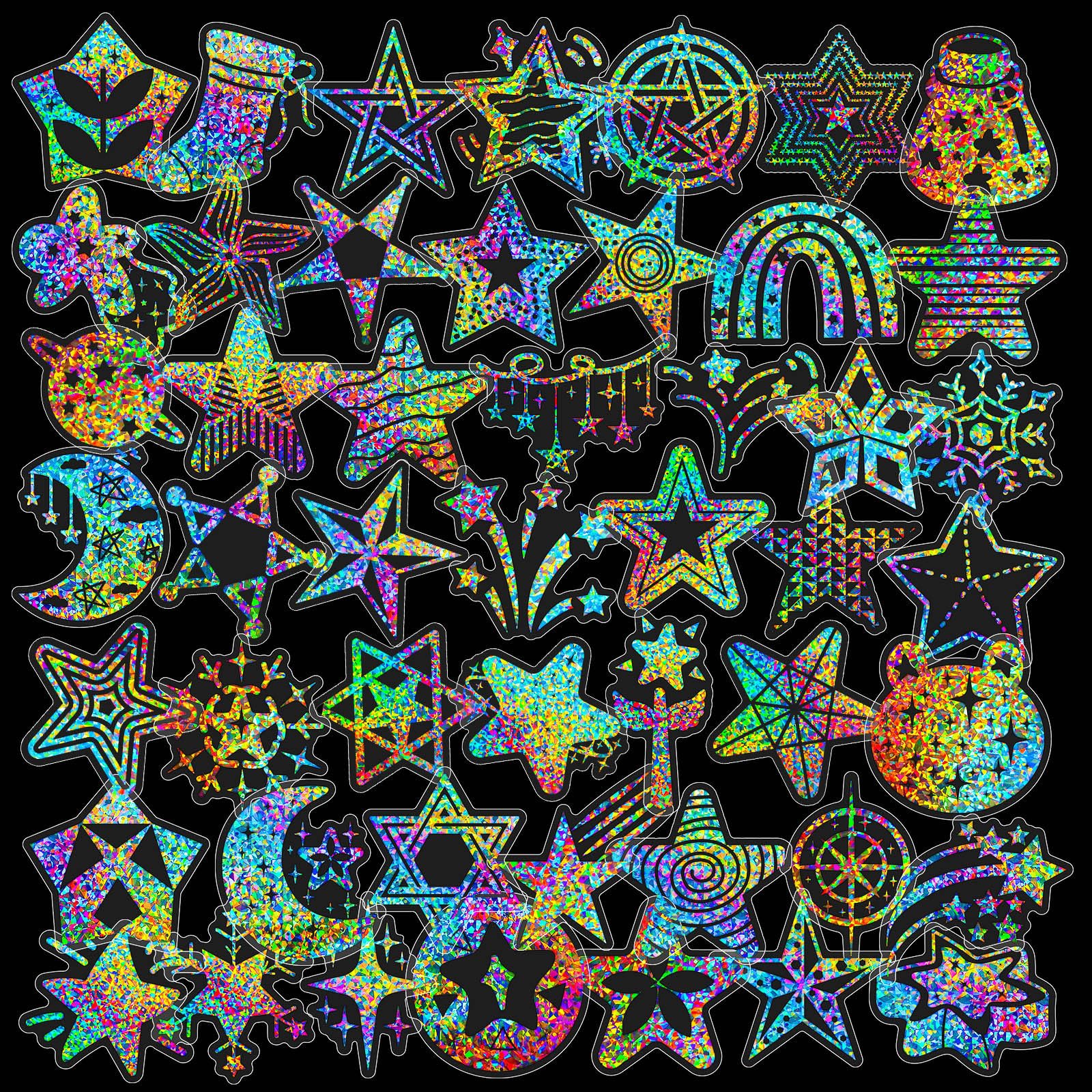 Amazon.com: 50PCS Holographic Stickers Glitter Star Stickers Winter ...