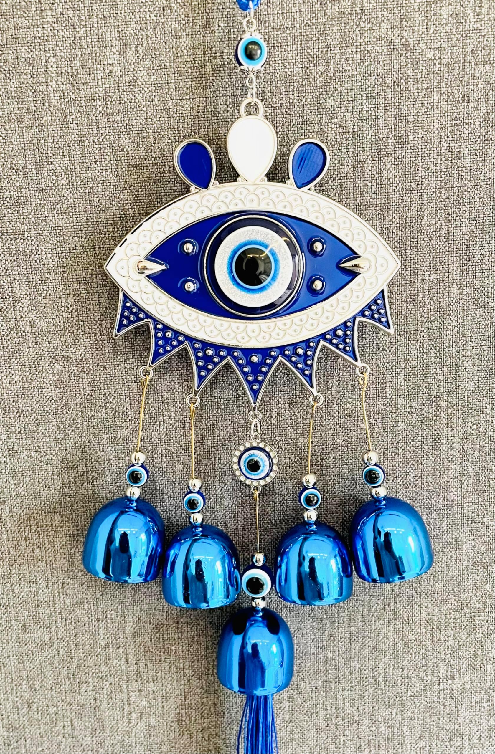 WARMINGO DE Evil Eye Wind Chime 3 Bells for Home & Office - Brings ...