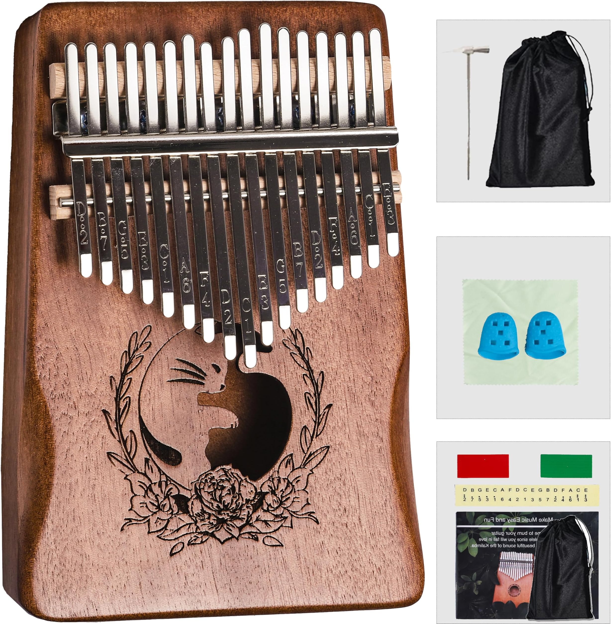 Amazon.com: Kalimba Thumb Piano 17 Keys,Portable Mbira Finger Piano ...