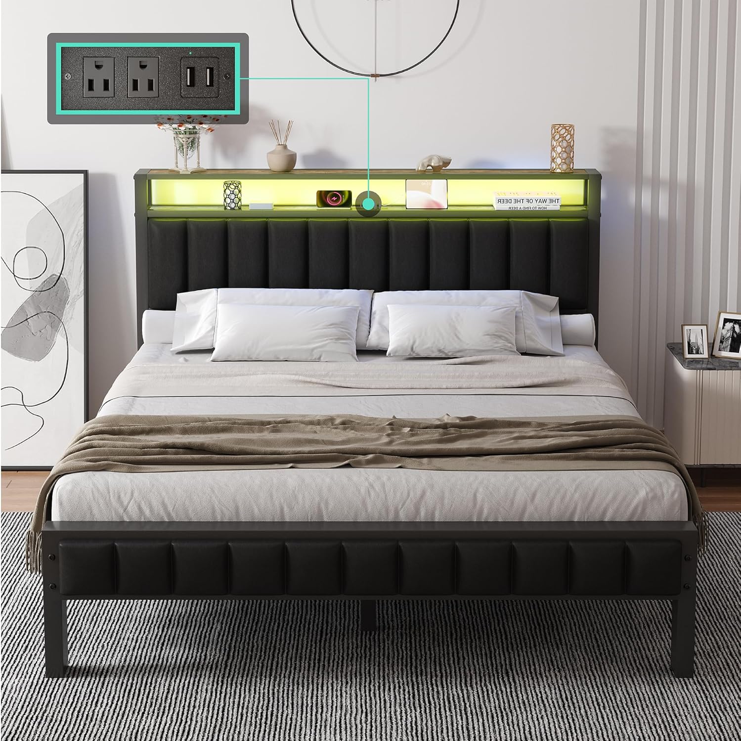 Amazon.com: LUXOAK Full Size Bed Frame with LED Light, Platform Metal ...