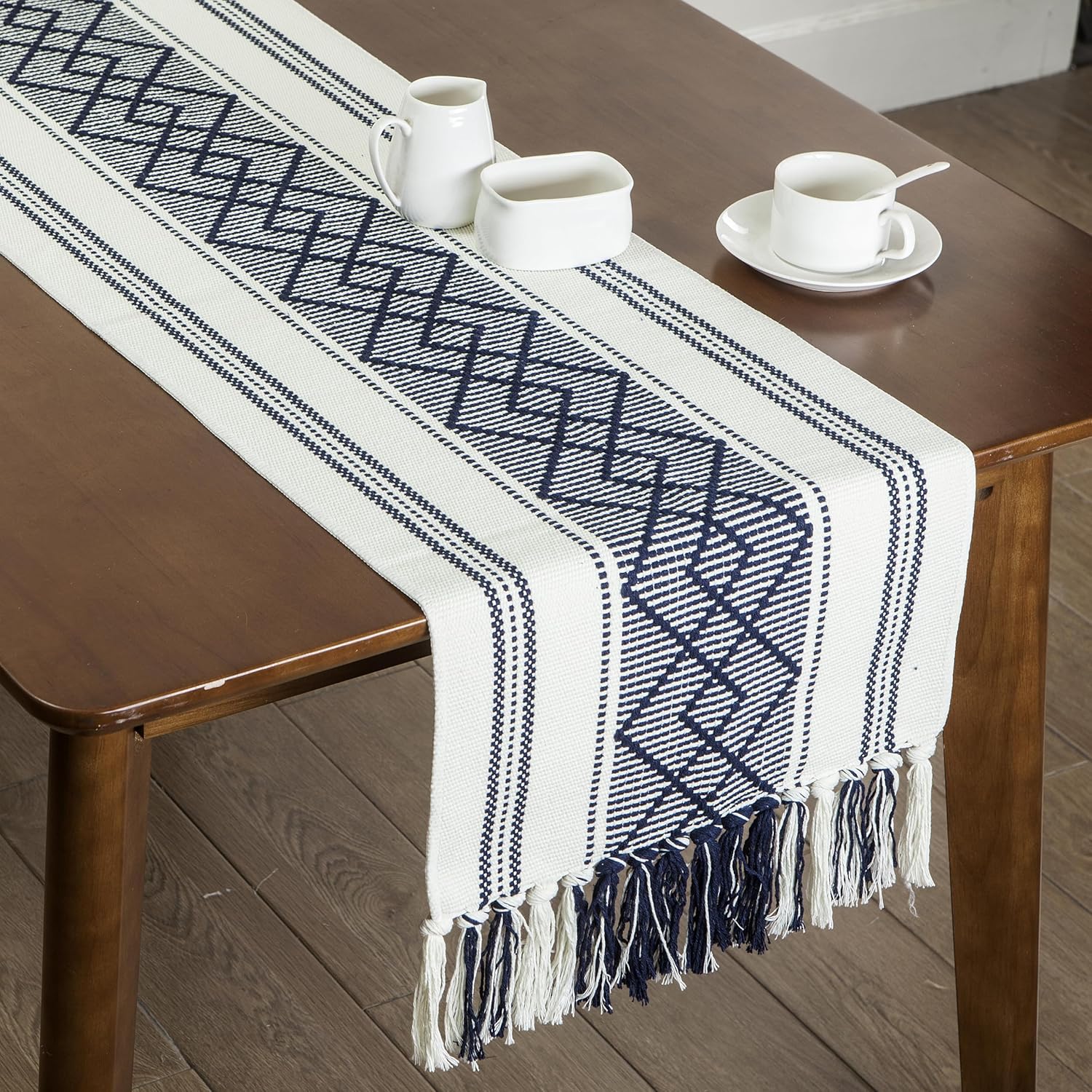 Home Beyond & HB design - Woven Table Runner with Tassels - Modern ...