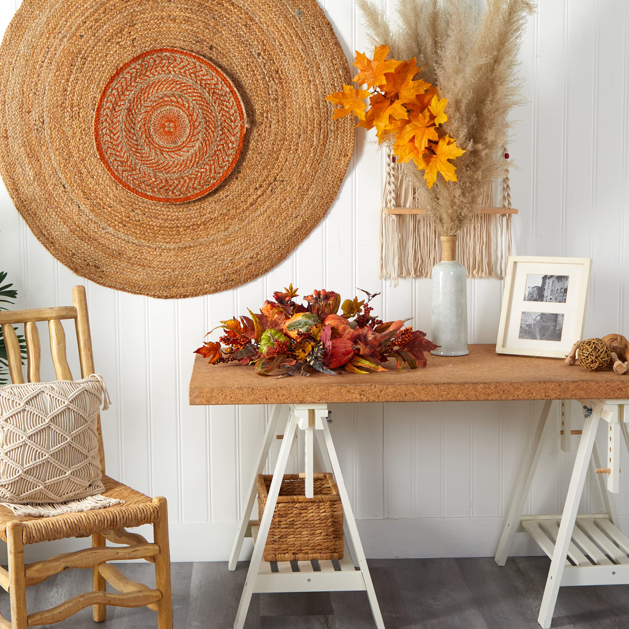 Organic Harvest Table Centerpieces Rattan Pumpkin Family