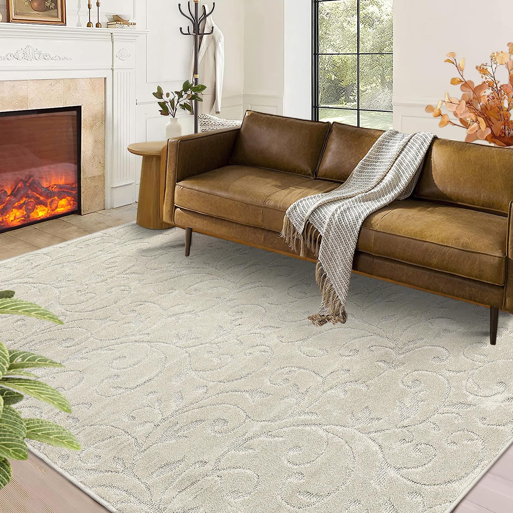 Amazon.com: Fashionwu Area Rug 9x12 Rug Floral Vine Textured Floor ...