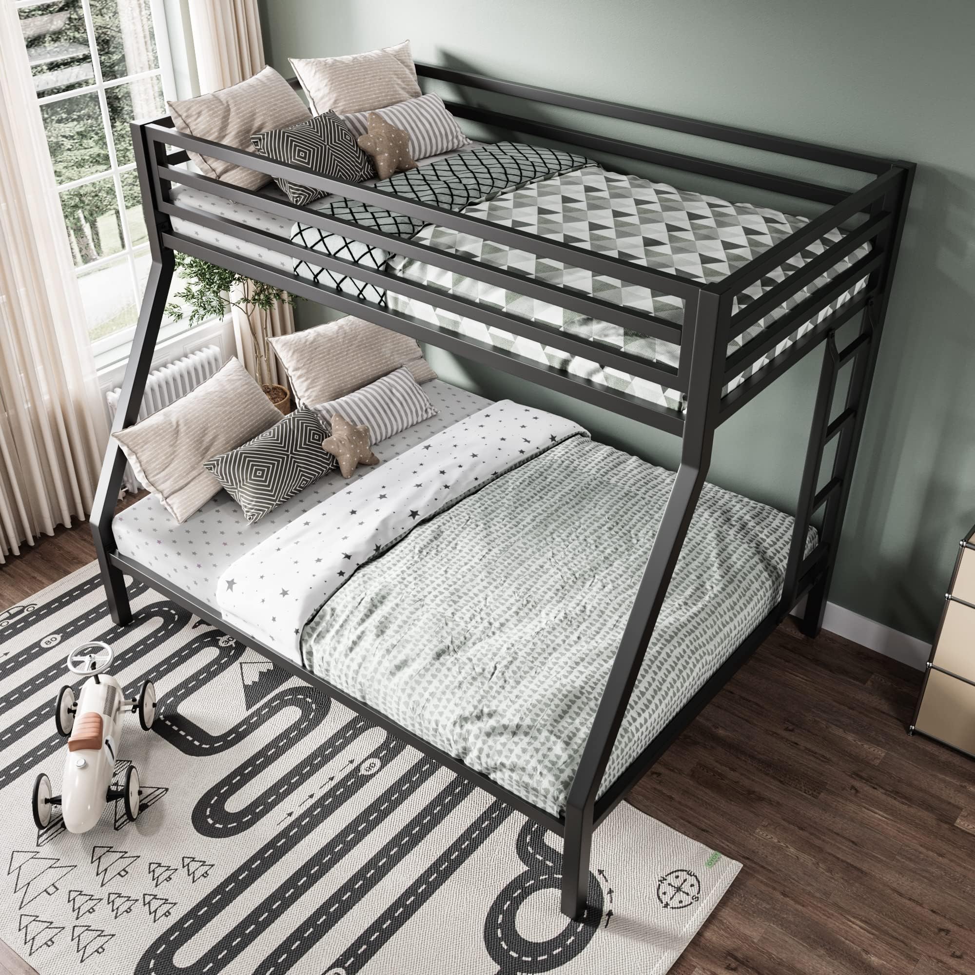 Amazon.com: KoiHome Twin Over Full Metal Floor Bunk Bed with Full ...
