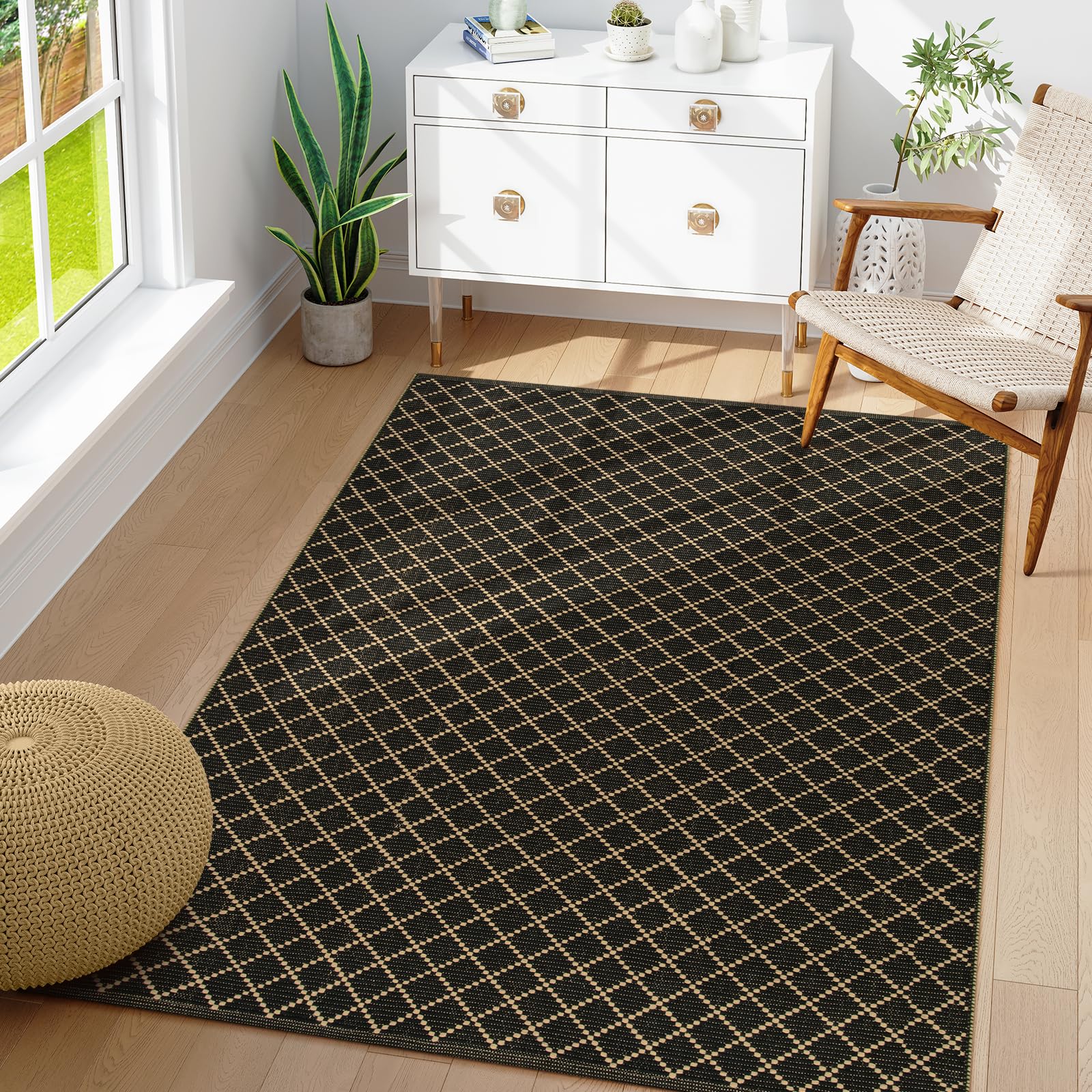 Amazon.com: Lahome Checkered Rug, 3x5 Black Area Rug for Bedroom ...