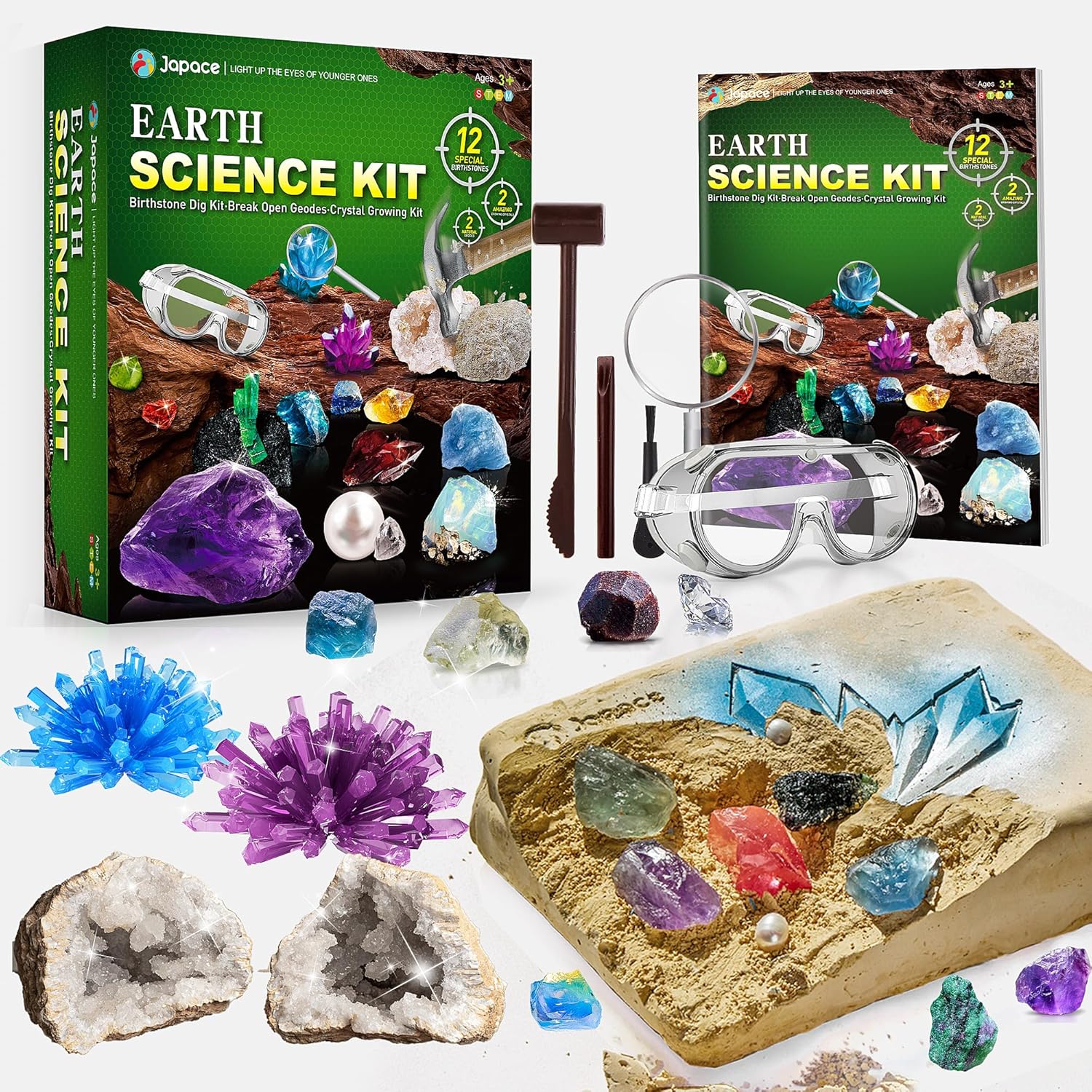 Japace Earth Science Kits for Kids, STEM Excavation Kit for Kids - Gem ...