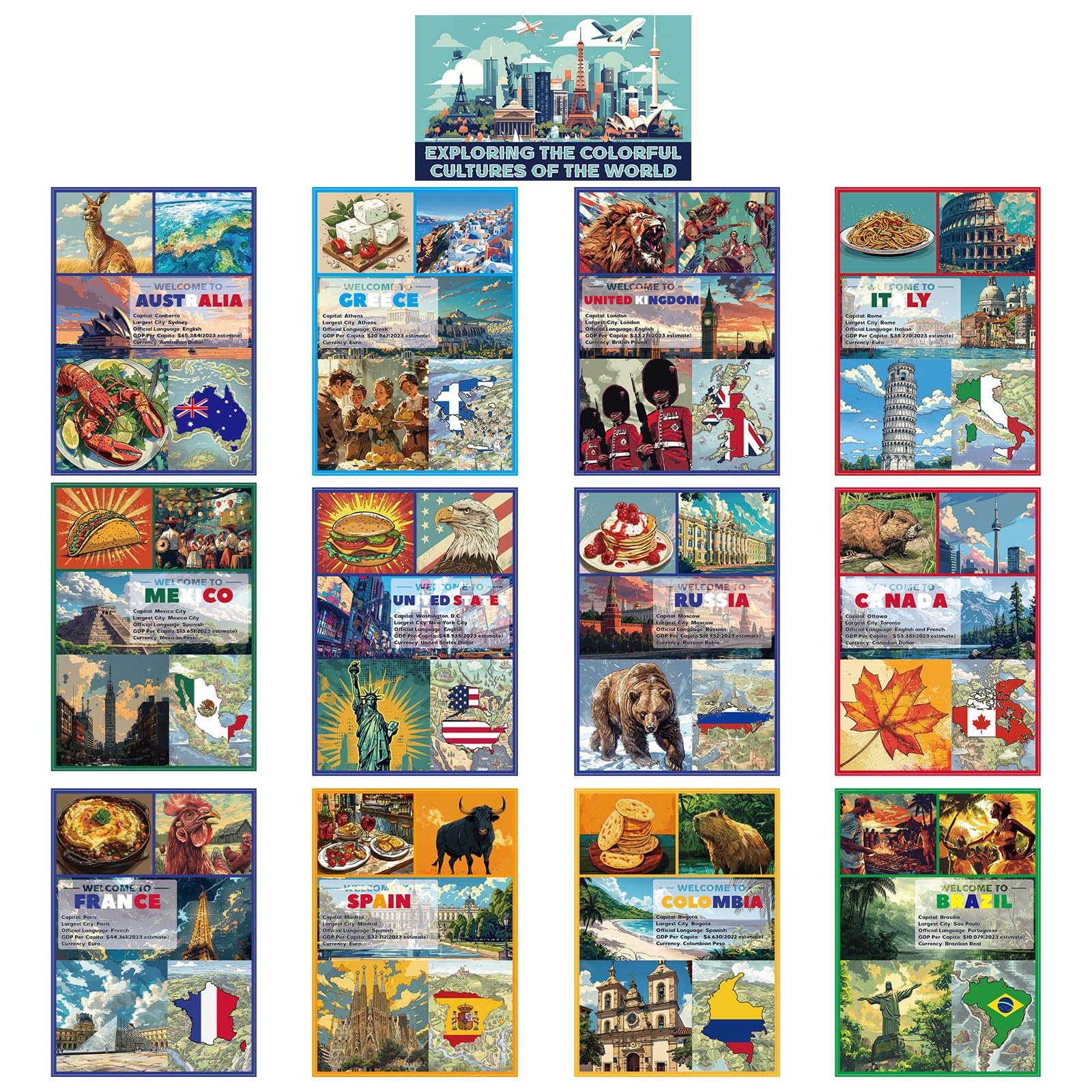 Amazon.com: 13pcs Culture Posters, 13.78x9.84in World Culture Posters ...