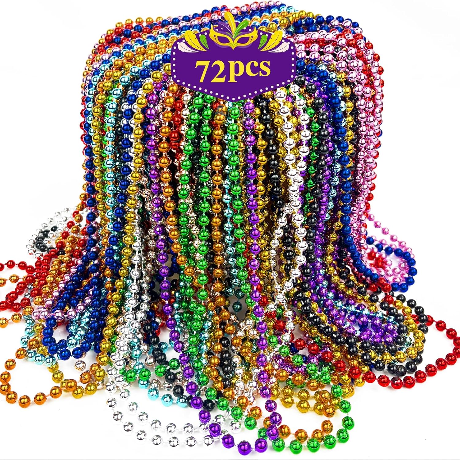 Amazon.com: 72 Pack Colorful Mardi Gras Beads Necklaces Throw Mardi ...