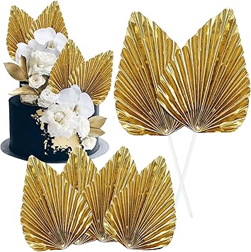 Amazon.com: Gyufise 6Pcs Paper Palm Fan Cake Toppers Palm Spear Leaves ...