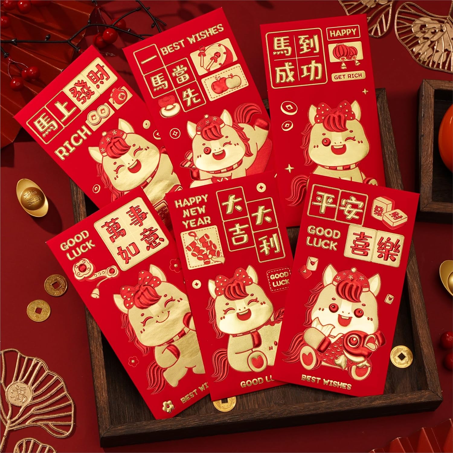 Amazon.com : 48 Pcs Chinese Red Envelopes 2026 Year of the Horse - Hong ...