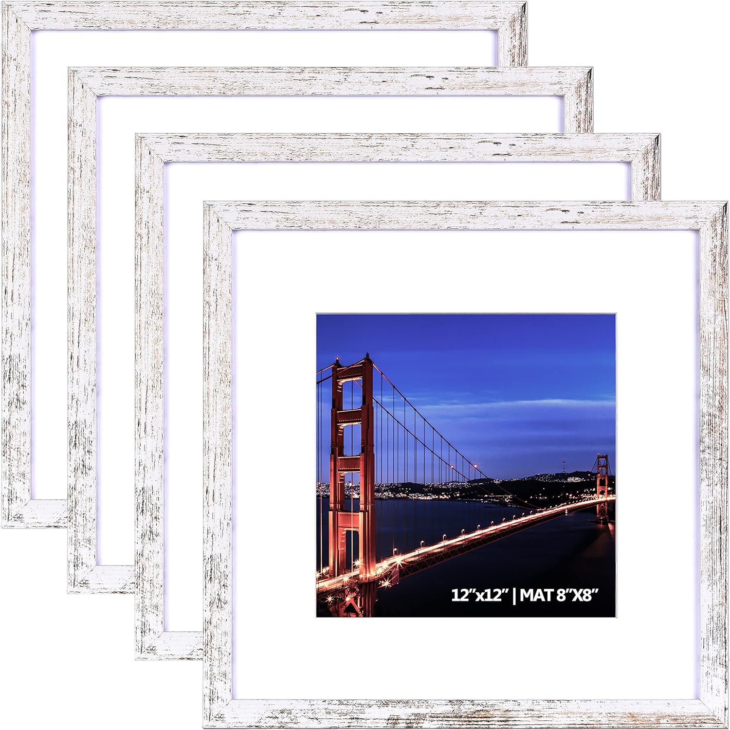 Amazon.com - Yaetm 12x12 Picture Frame Rustic White Set of 4, Square ...