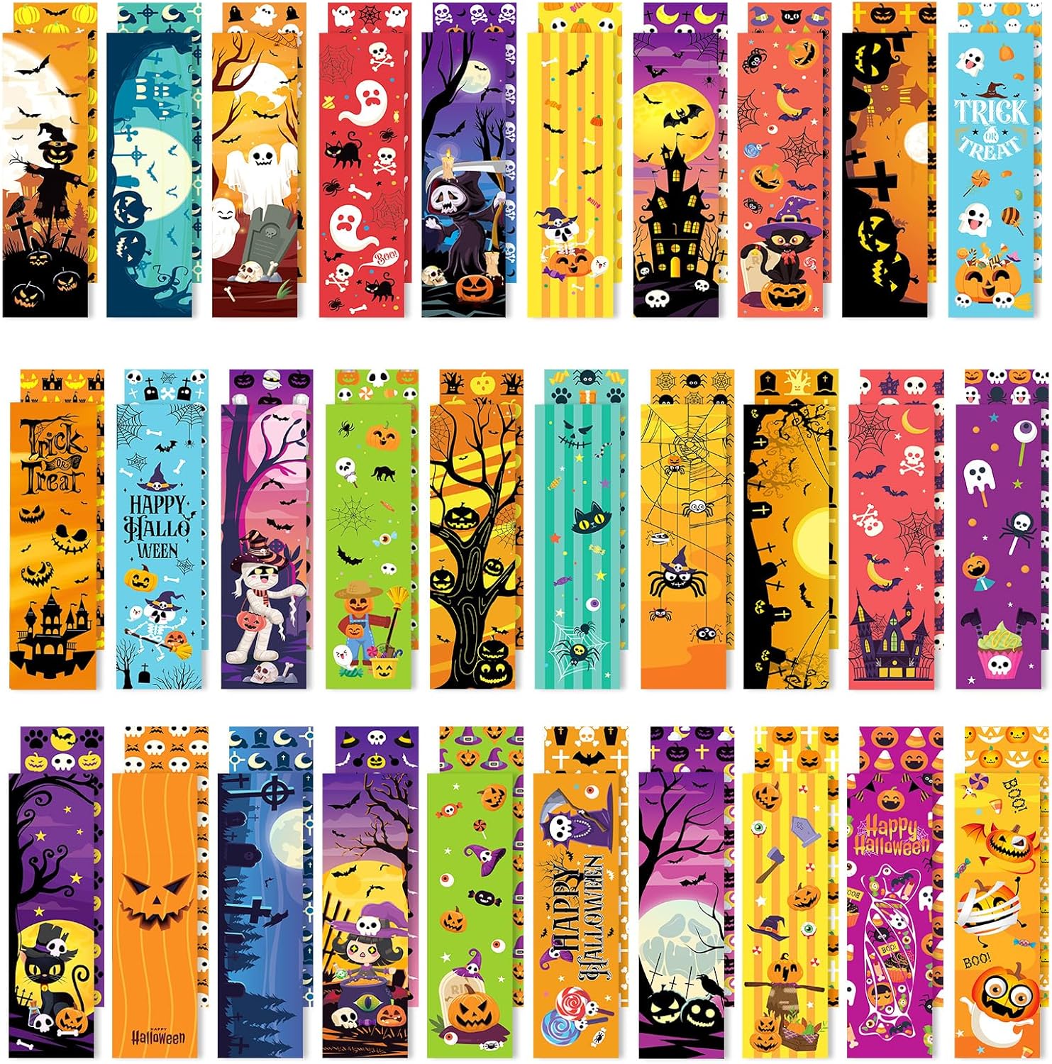 Amazon.com: MWOOT 30 Pieces Halloween Paper Bookmarks, Double-sided ...