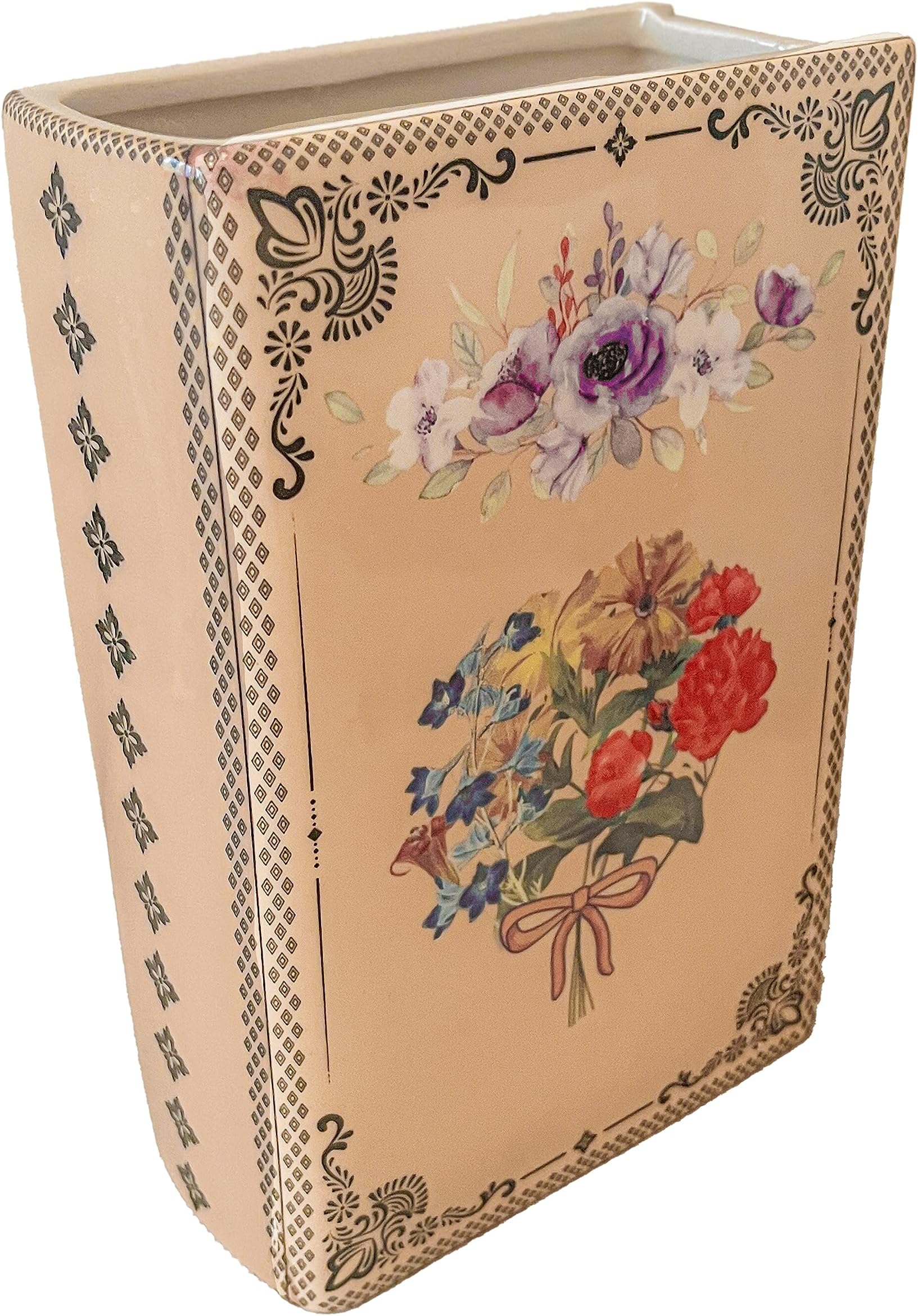 Amazon.com: Antvio Ceramic Book Vase for Flowers - Elegant Bookshelf ...