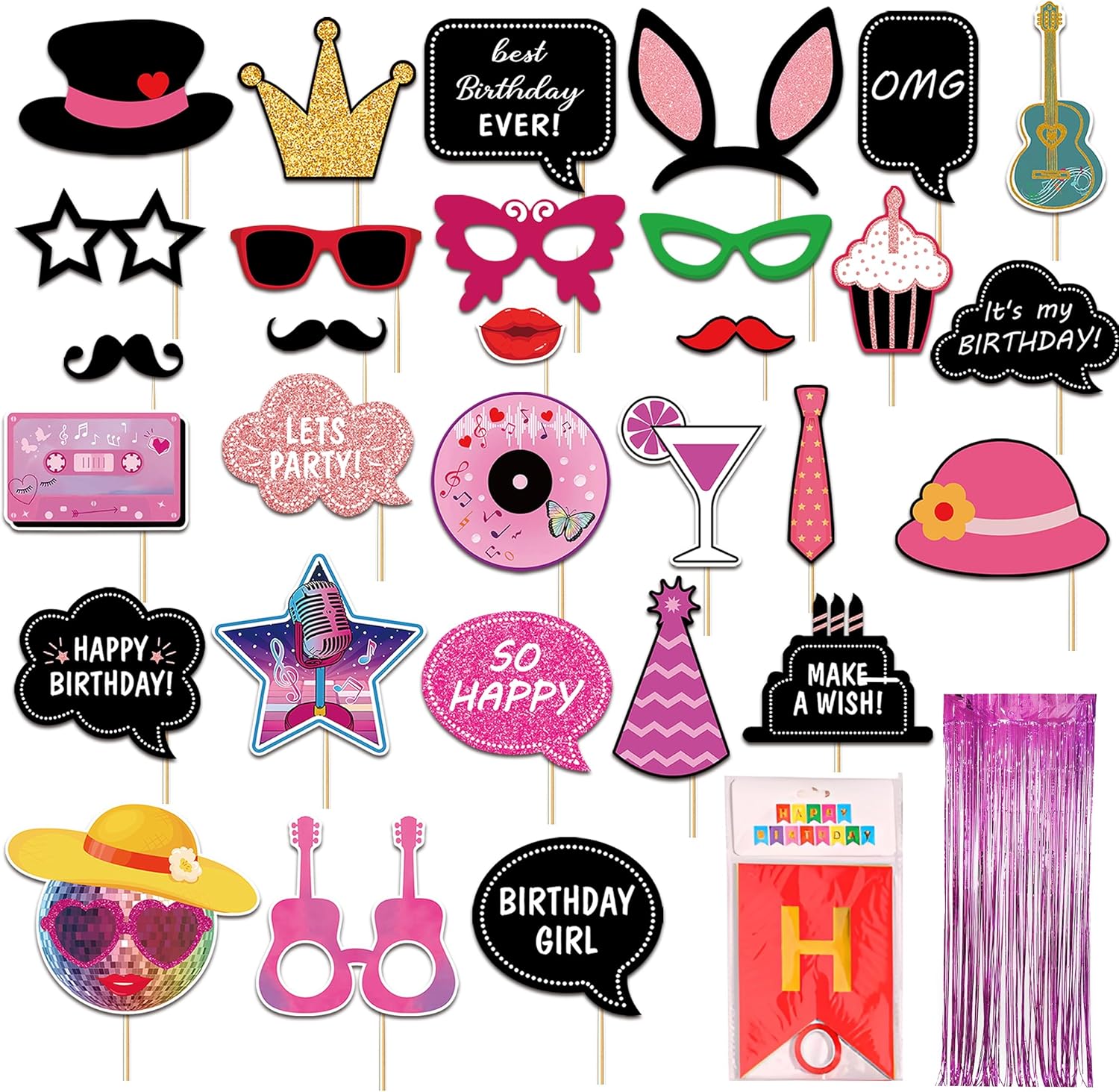 Amazon.com: 35 Pc Party Photo Booth Props for Girls,Taylrswtie Music ...
