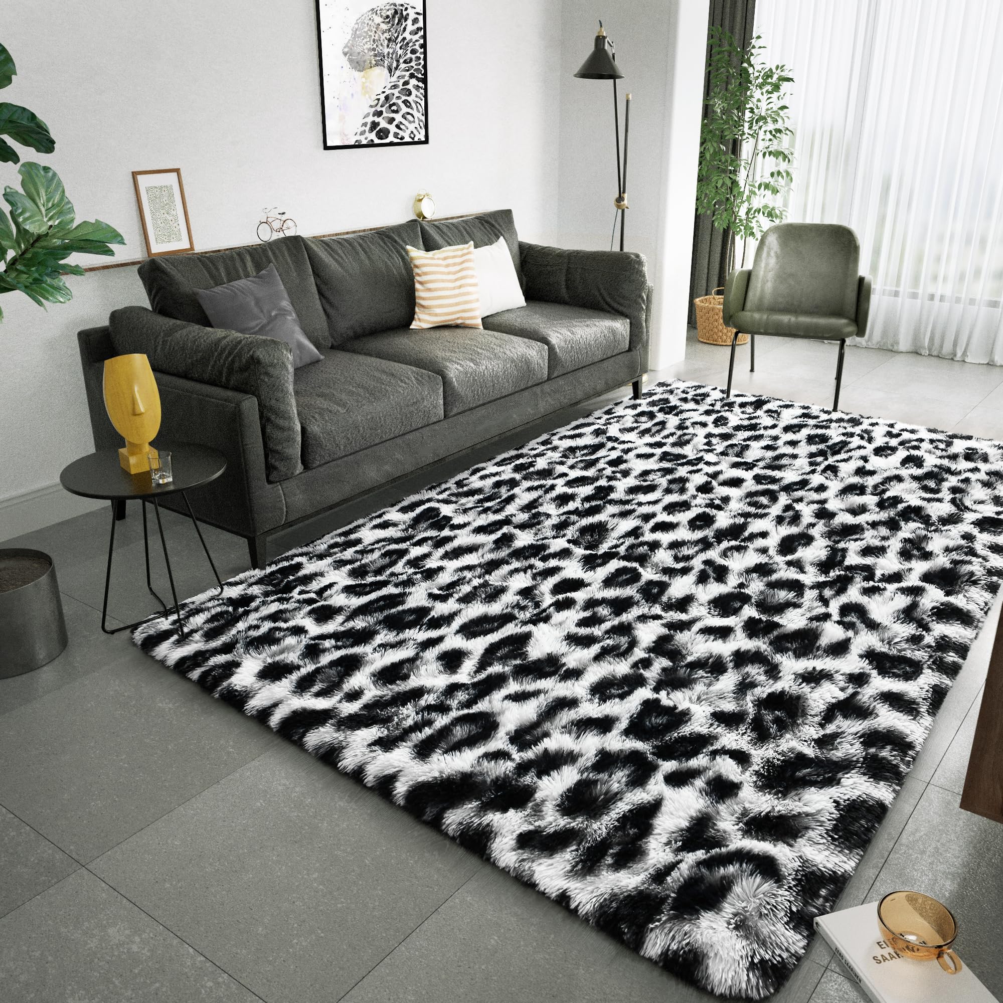 Amazon.com: LOCHAS Shaggy Small Leopard Area Rug for Bedroom Kids Room ...