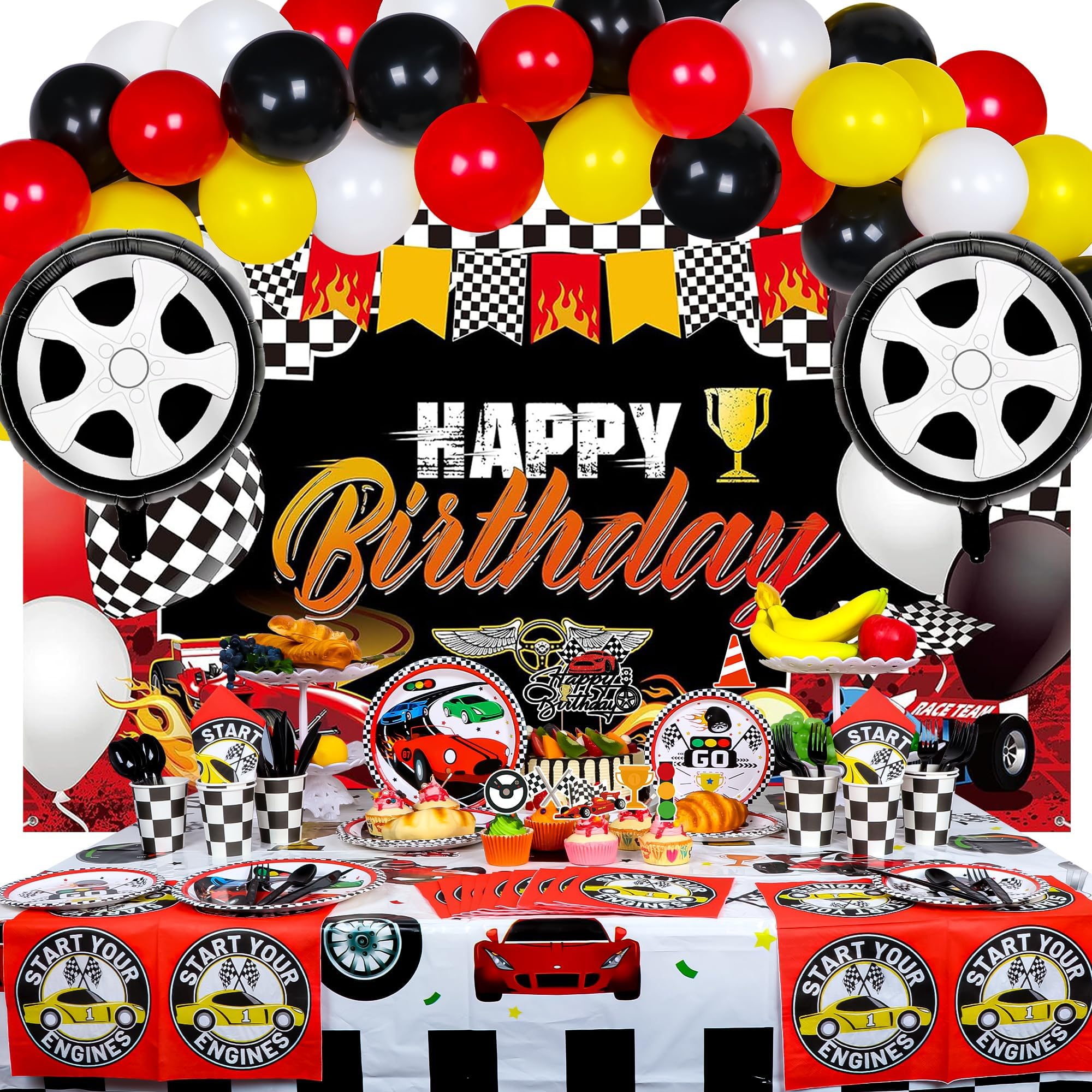 Mcqueen Birthday Decorations Race Car Birthday Banner - Checkered Flag ...