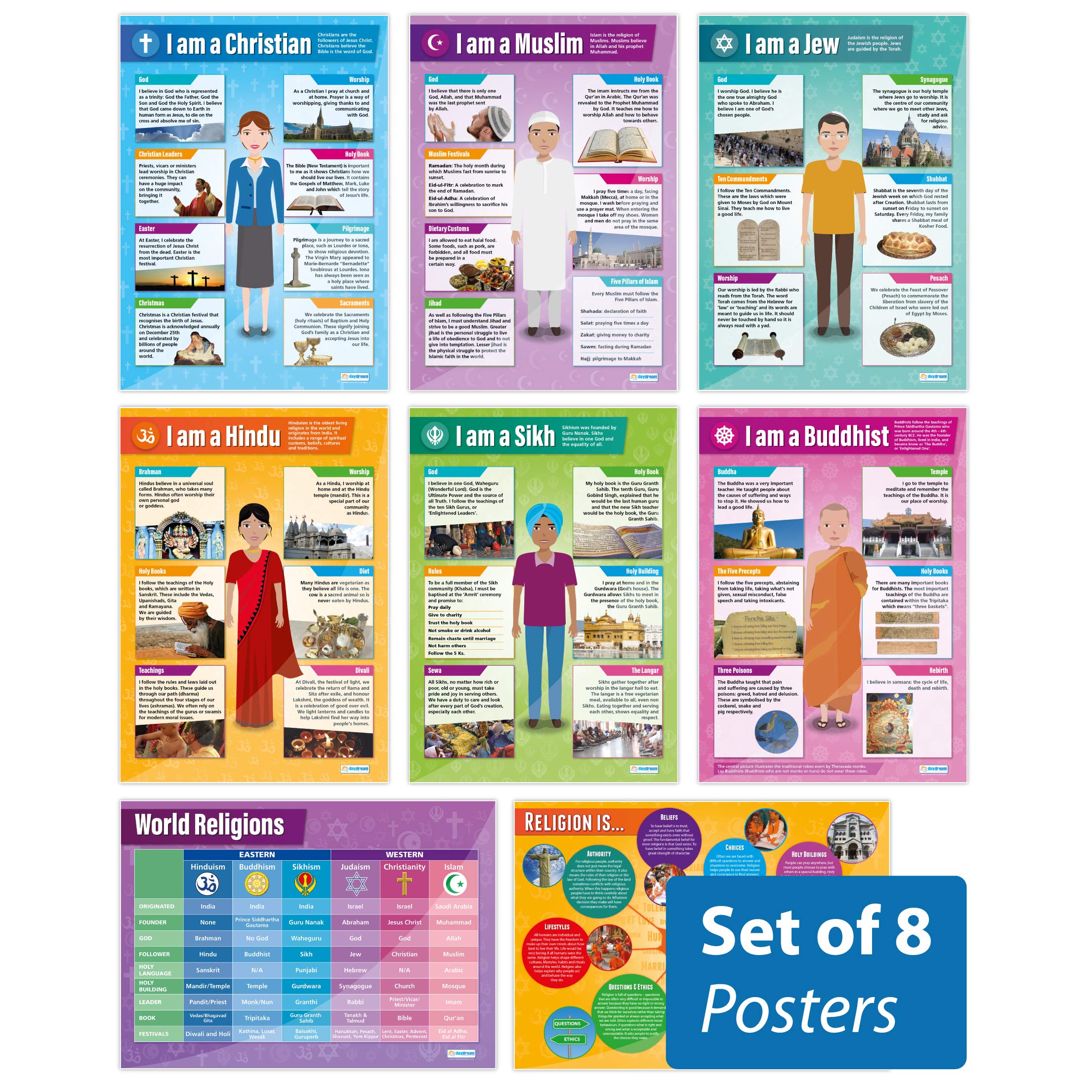 Buy World Religion s - Set of 8 | Religious Education s | Laminated ...