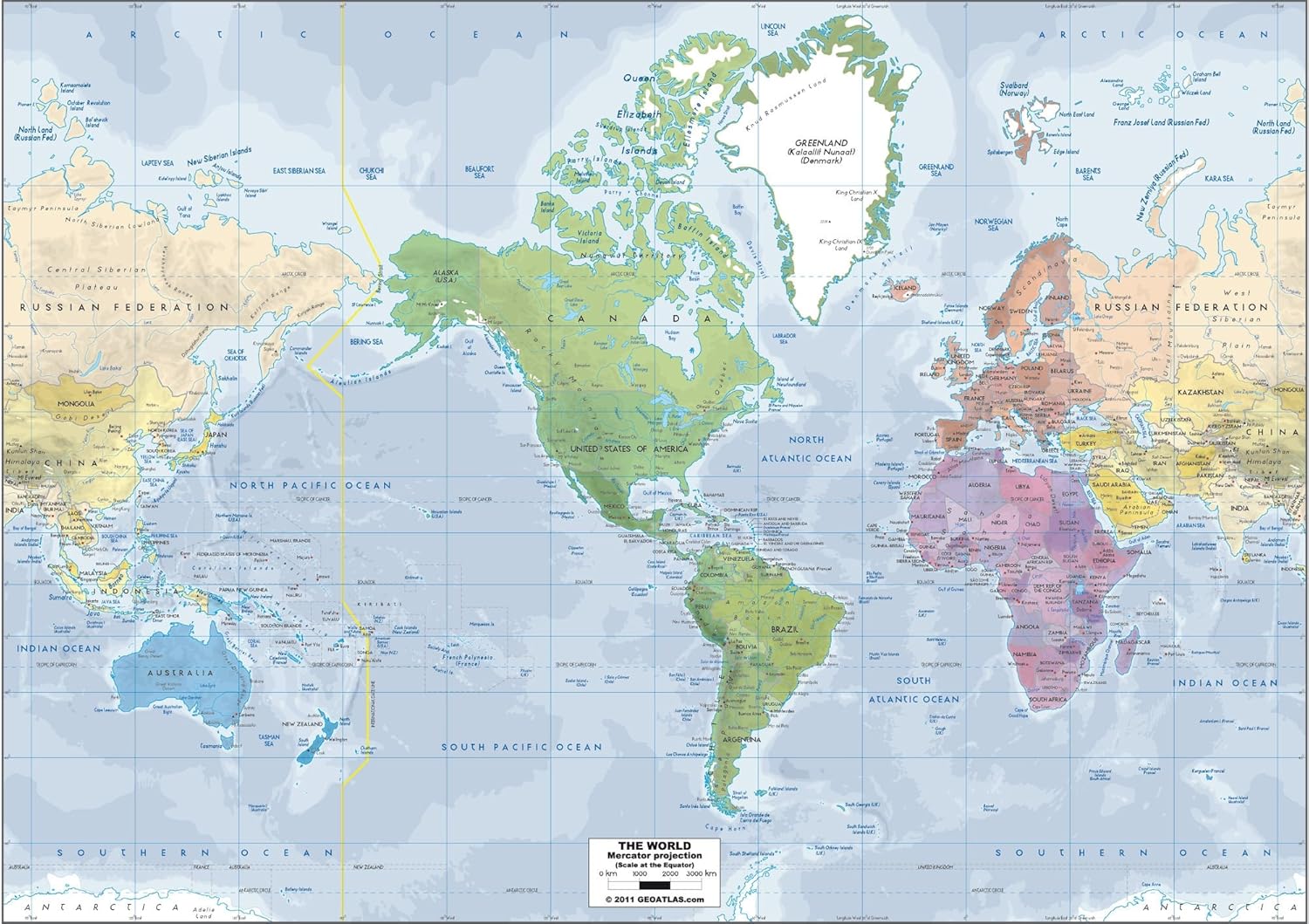 Amazon.com: Traditional World Map Canvas - America Centred : Home & Kitchen