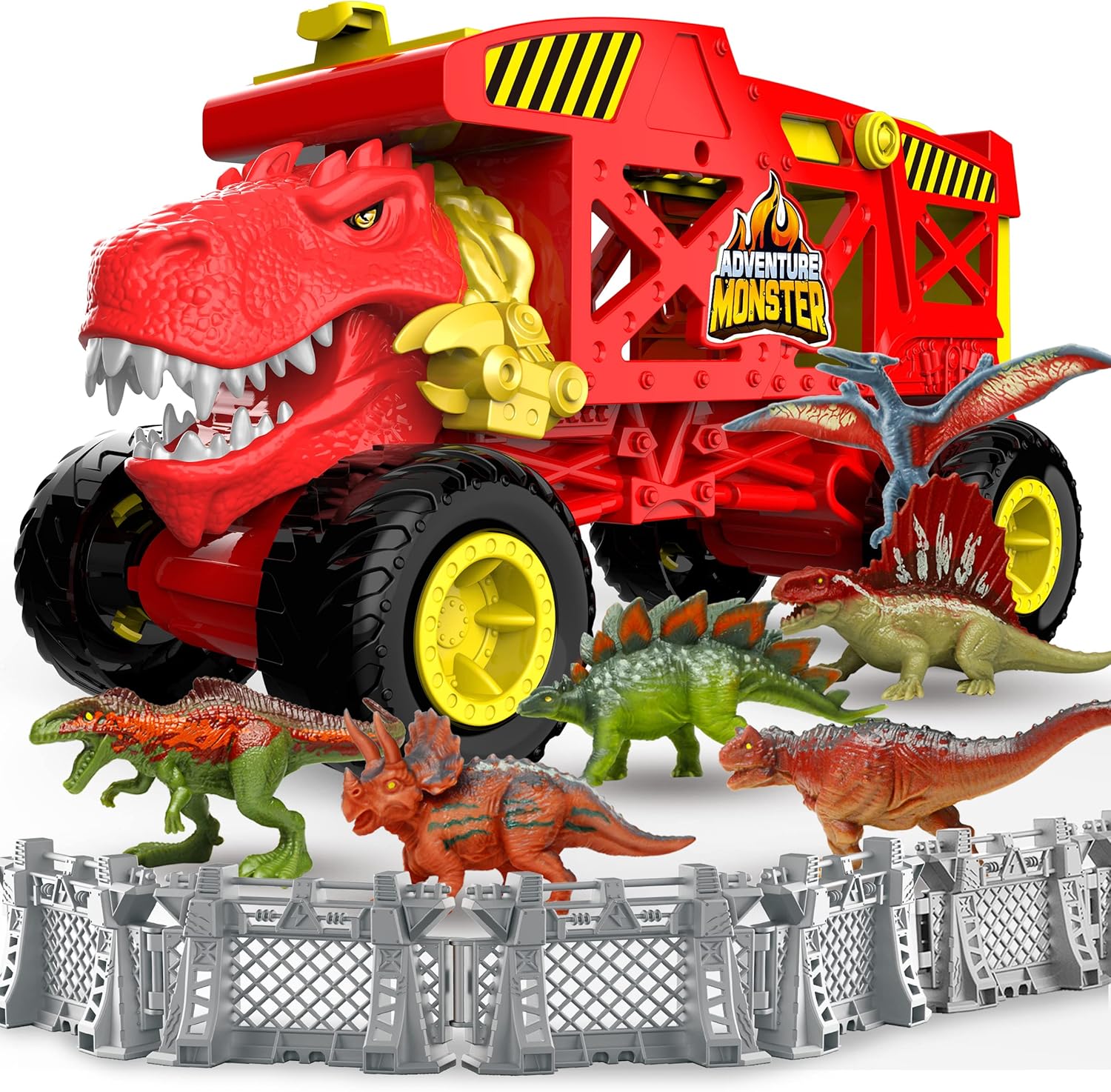 Amazon.com: KARMOUNT Dinosaur Playset, Red T-Rex Double-Deck Dinosaur ...