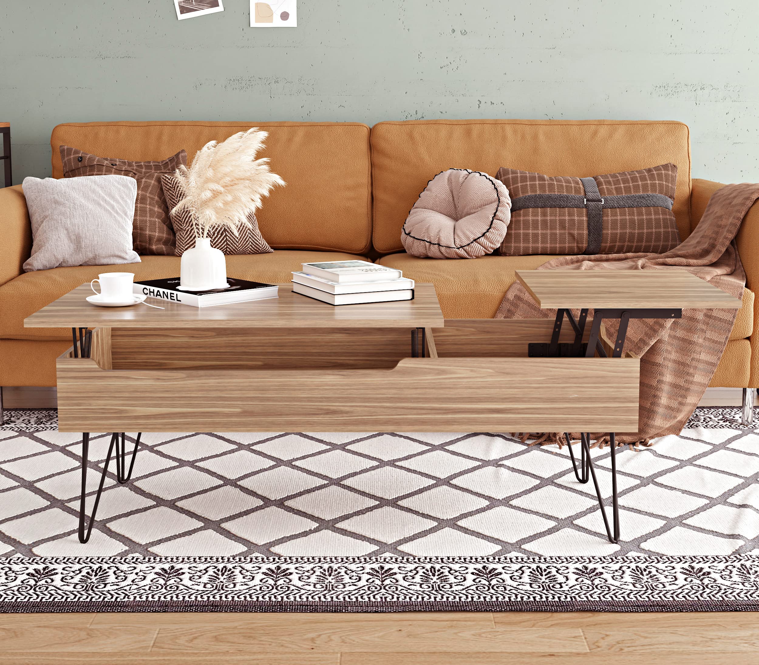 Duffy Coffee Table with Storage Space, 2 Way Lift Top Coffee Table Tea ...