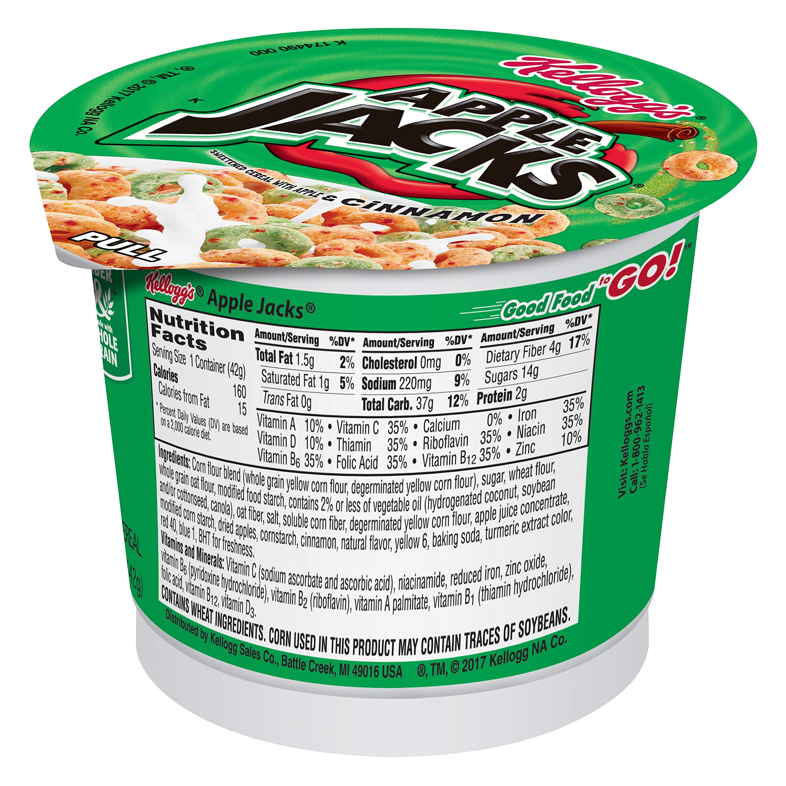 Kellogg’s Apple Jacks Breakfast Cereal Cups, 8 Vitamins and Minerals ...