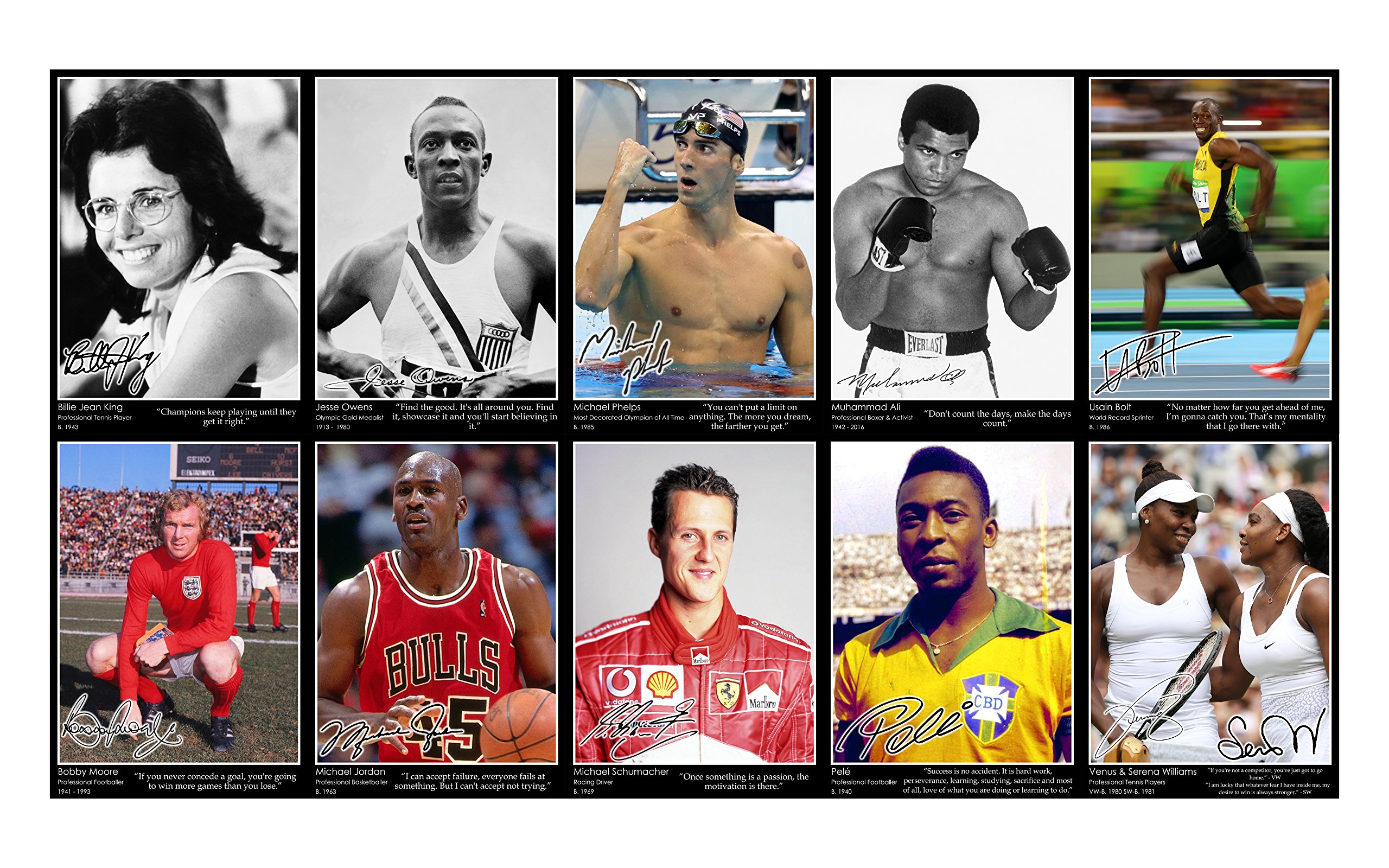 Set of 10 Inspirational Sports Stars Posters - A3 Size 29.7 x 42 cm ...