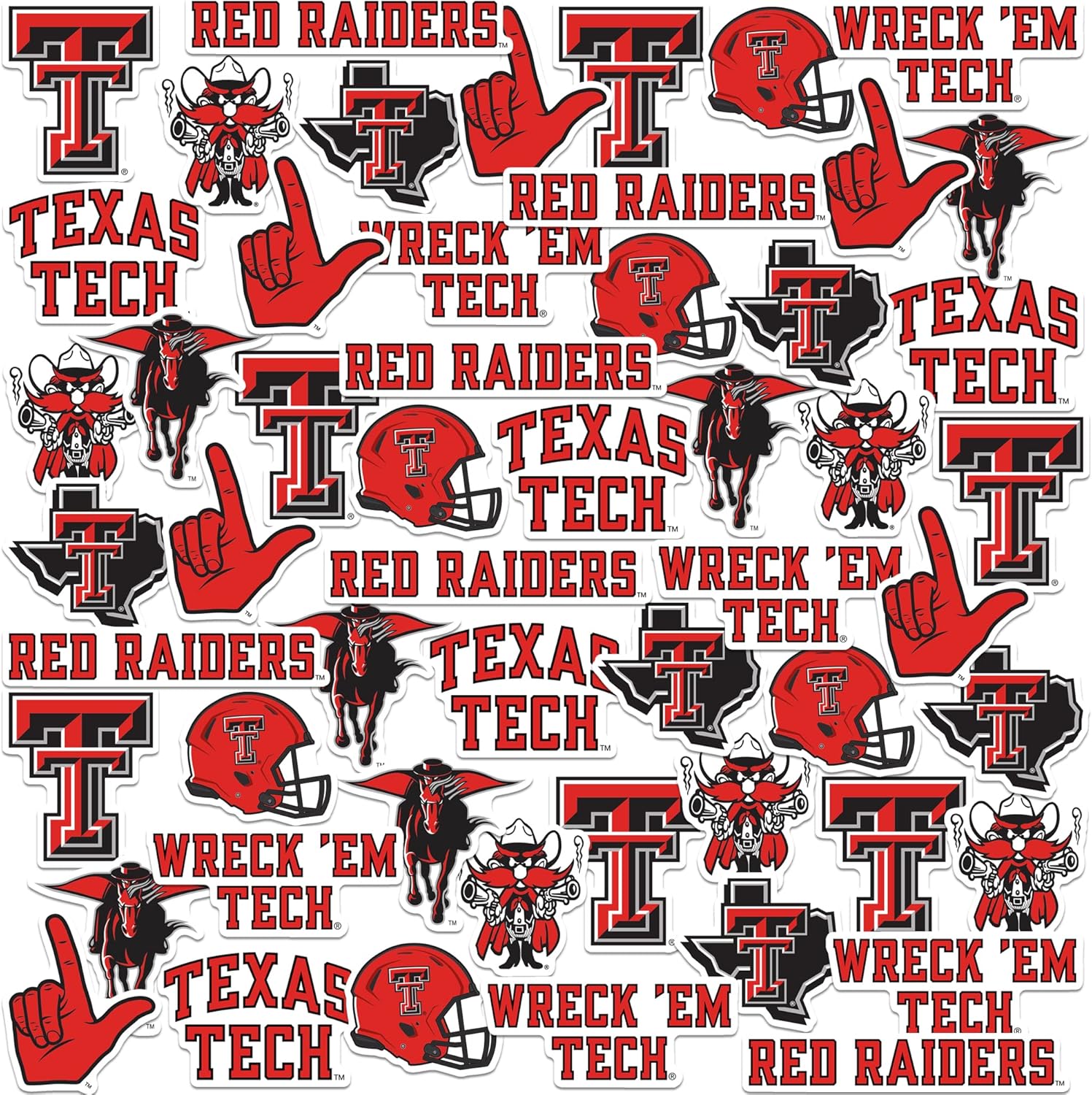 Amazon.com: Texas TECH University 50CT Vinyl Large Deluxe Stickers ...