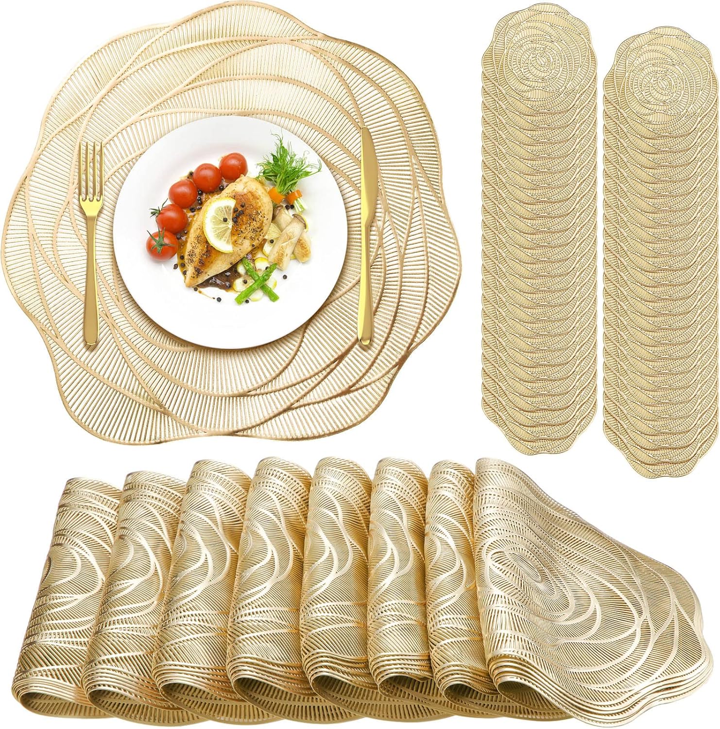 Amazon.com: Sieral Round Pressed Vinyl Placemats Rose Gold Placemat Set ...