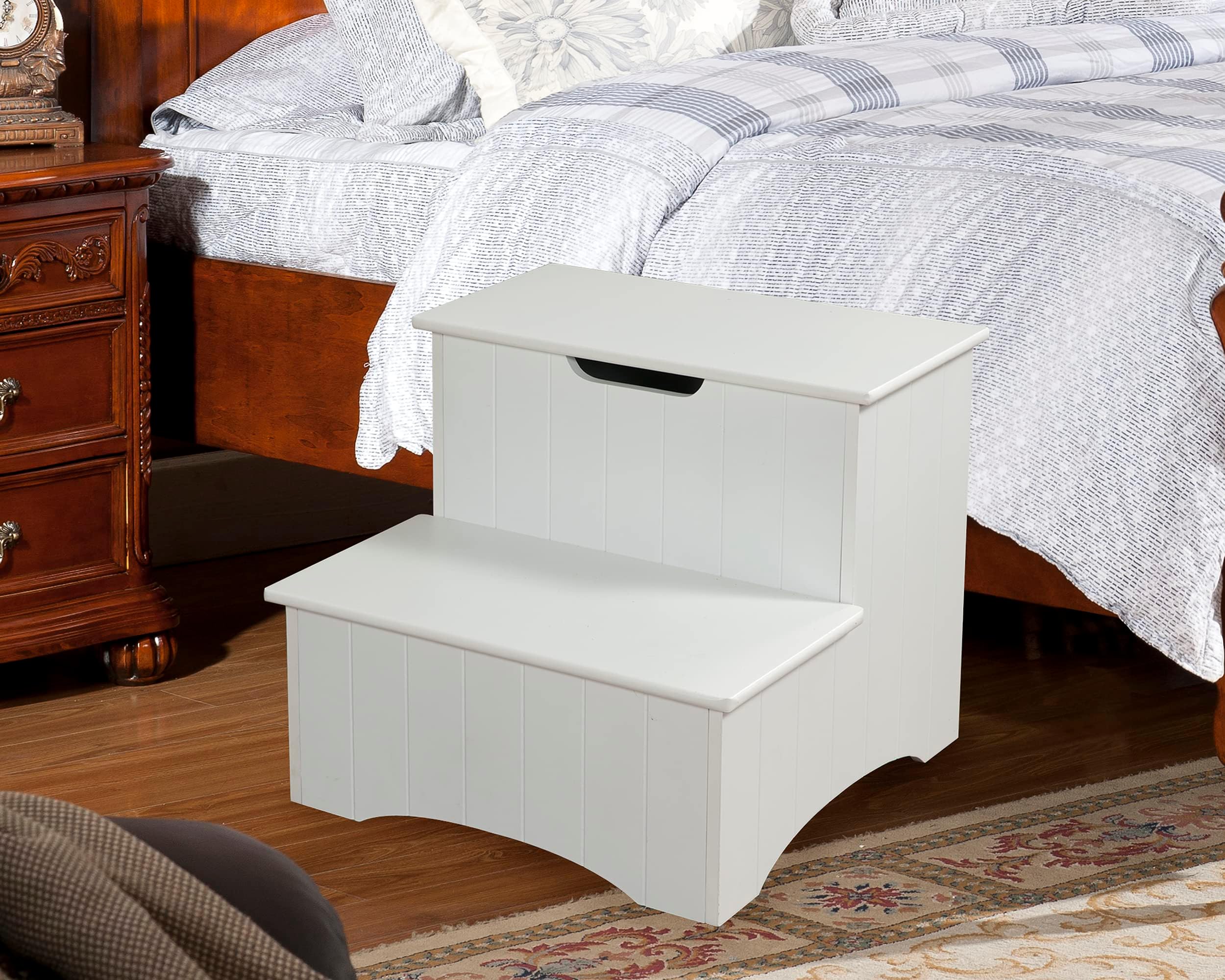 Amazon.com: Kings Brand Large White Finish Wood Bedroom Step Stool With ...