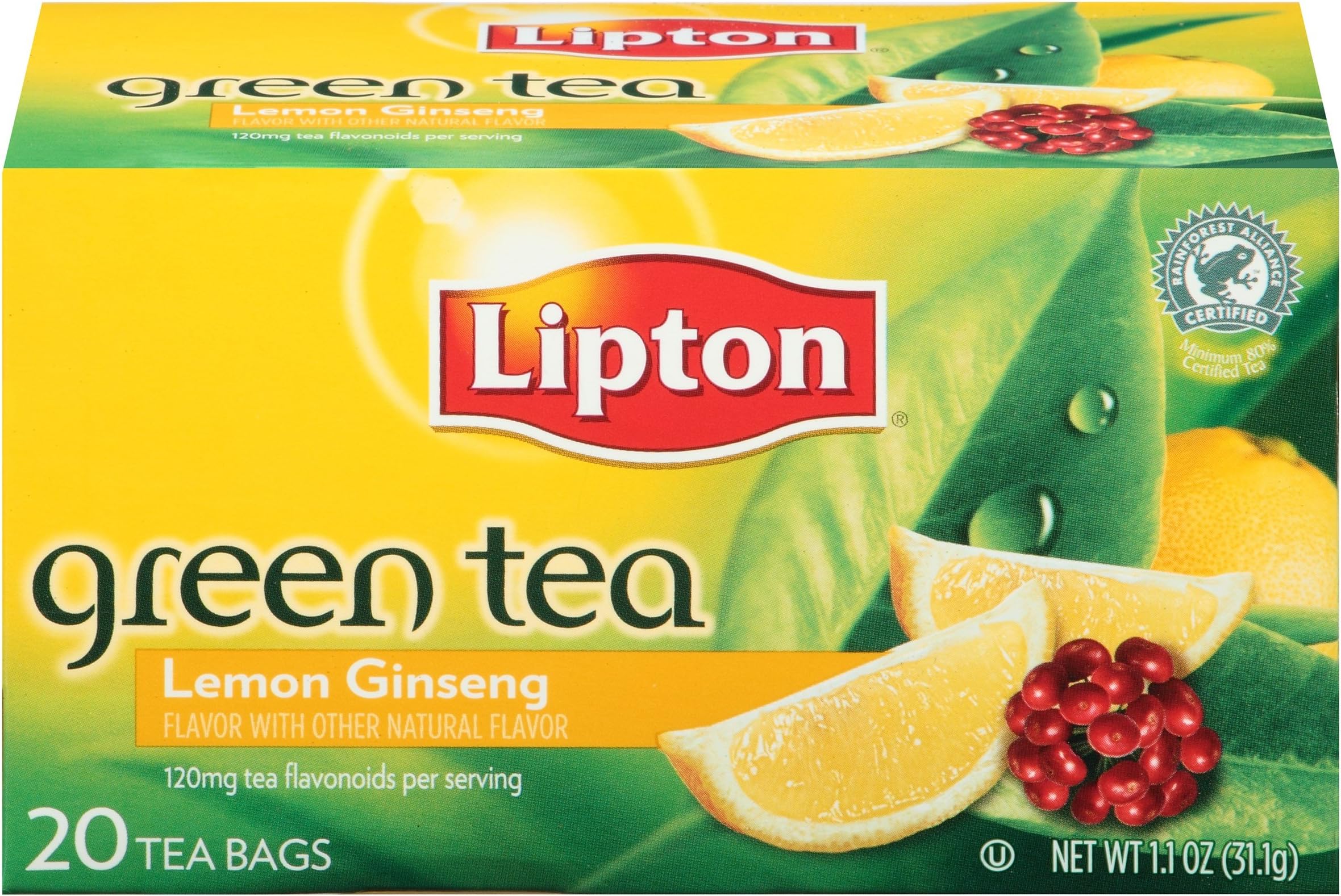 Amazon.com : Lipton Tea Green Tea Lemon Ginseng, 20-count (Pack of 6 ...