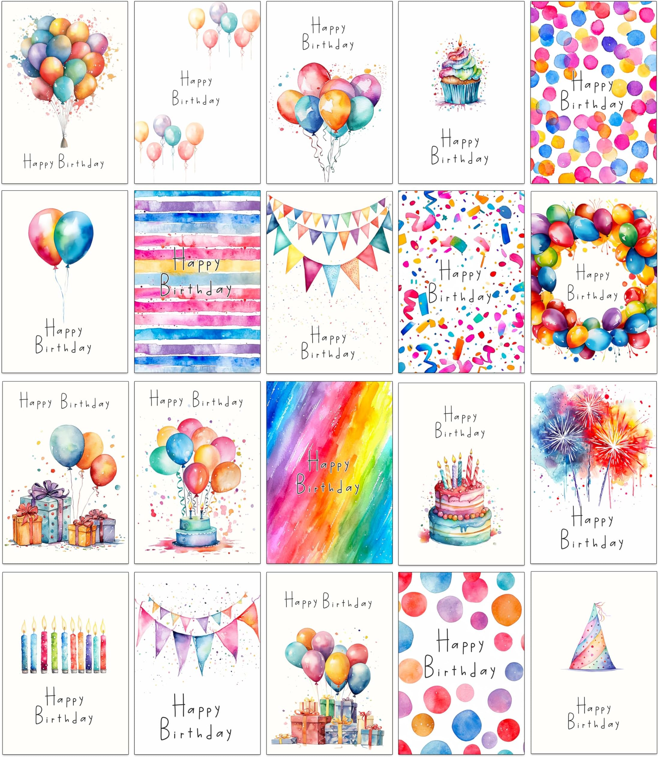 20 Assorted Birthday Cards Multipack - 12 x 17cm (About 5x7 inches) Eco ...