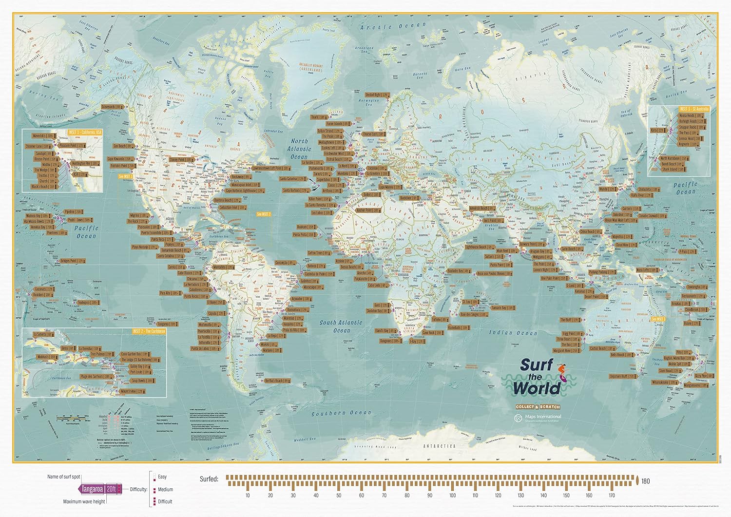 Scratch The World® Surf Map - Gift for Surfers - 175 Surfing Sites ...