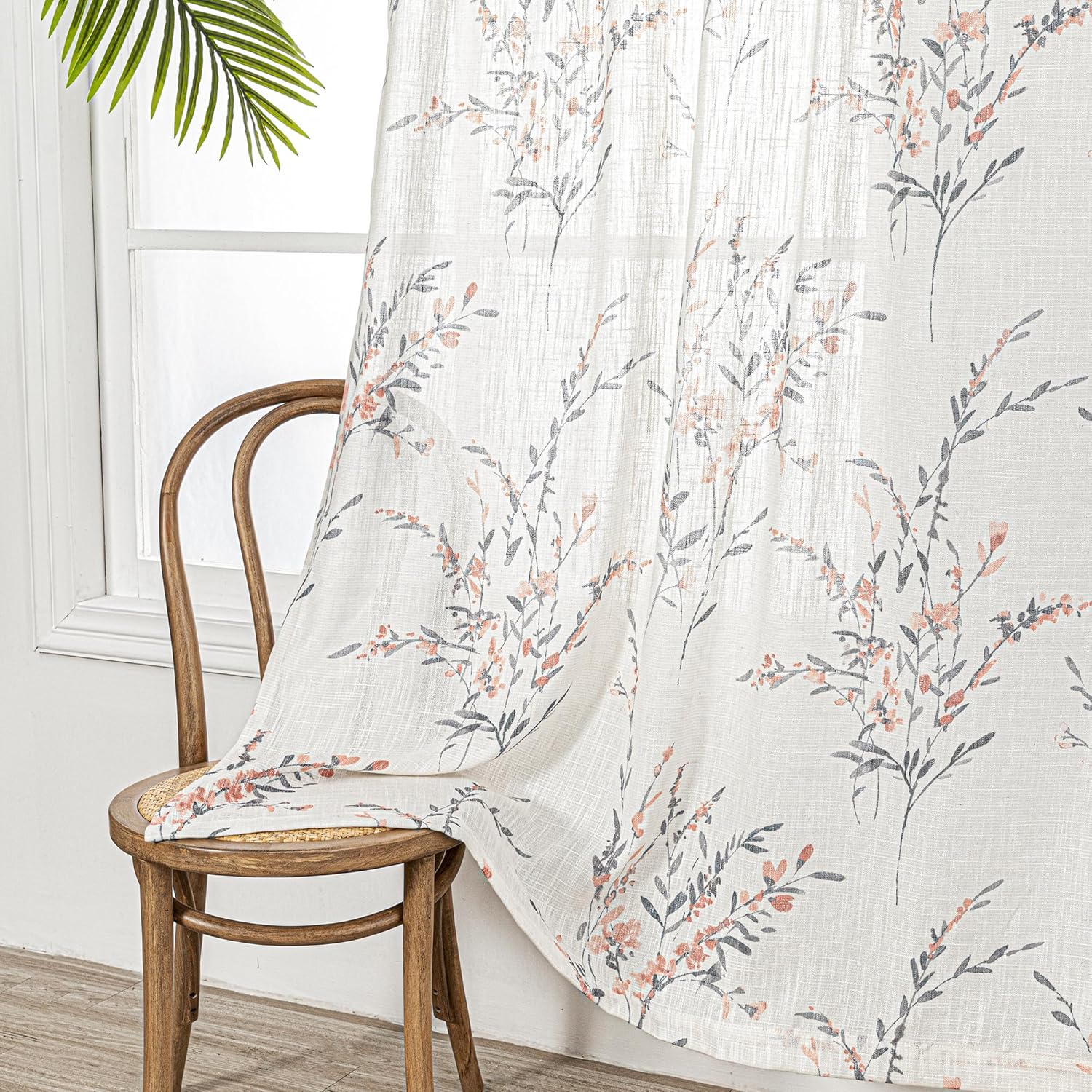 Amazon.com: MYSKY HOME Coral Sheer Floral Curtains 84 inches Long ...