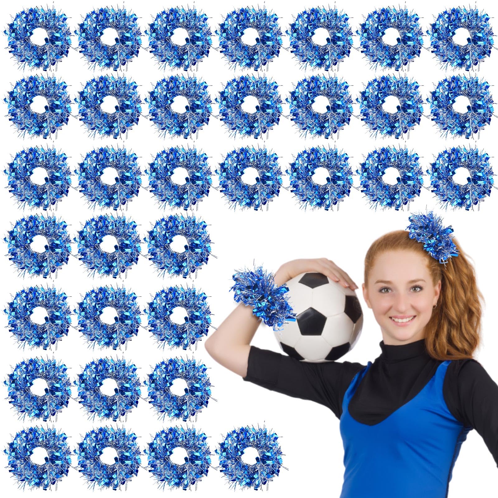 Amazon.com: FineCheer 36 Pcs Metallic Pom Poms Hair Tie 5 Inch for ...