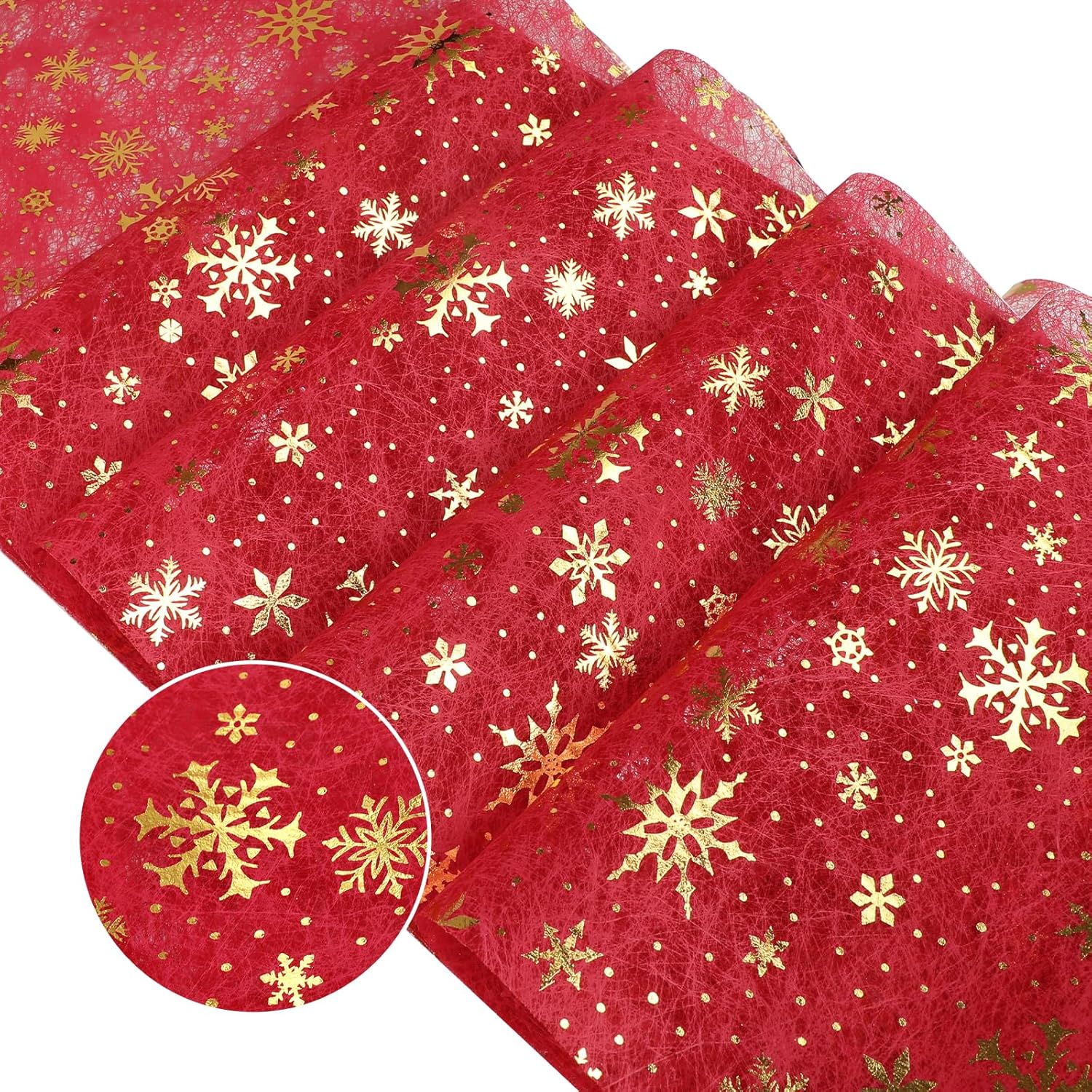 WELTRXE Christmas Table Runner Roll, 28cm x 5M Gold Foil Snowflakes ...