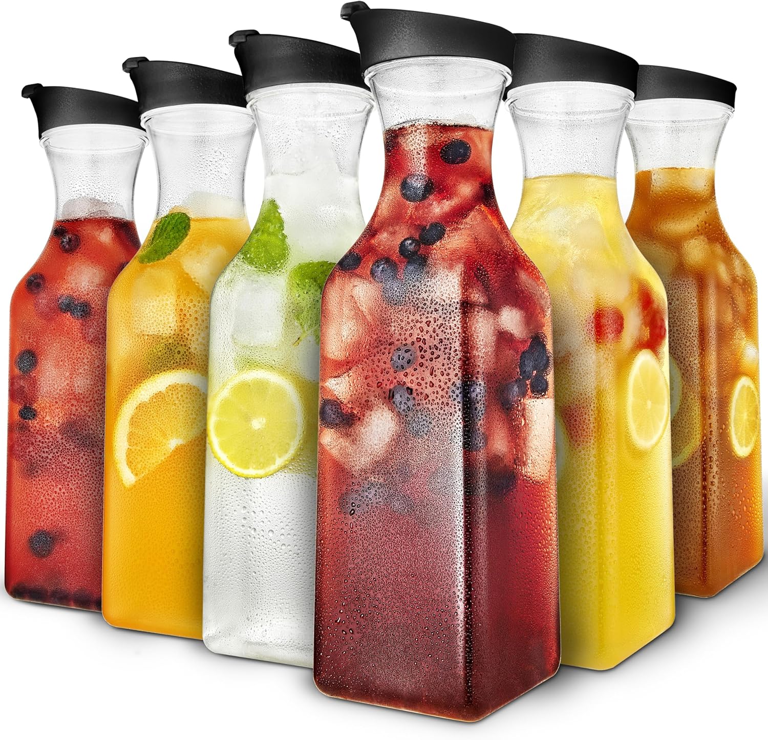 Amazon.com: 50oz Plastic Juice Carafe with Black Lids (6 Pack) 50 oz ...