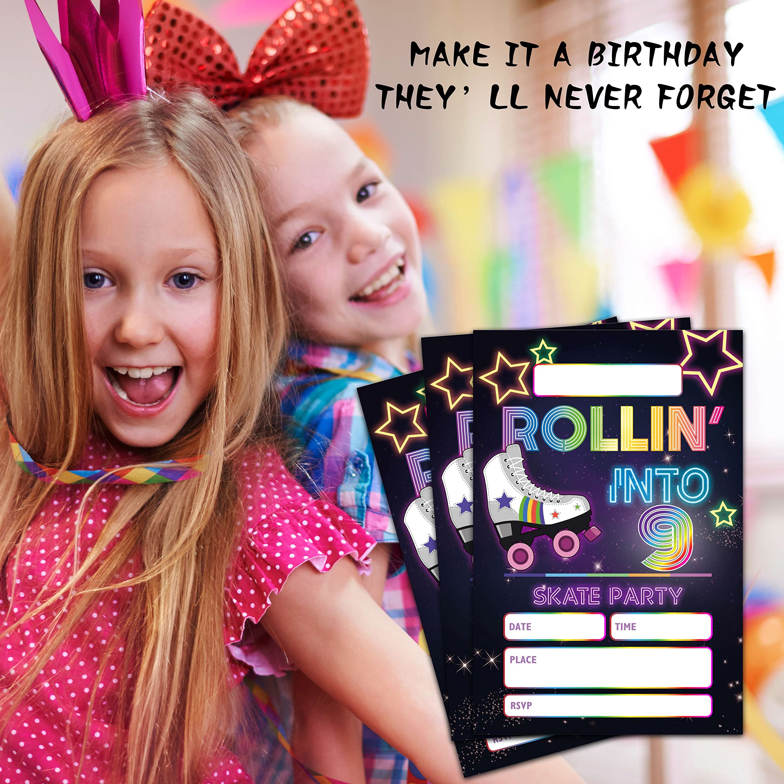 Snapklik.com : ISOVF 4" X 6" Neon Roller Skating 9th Birthday Party ...