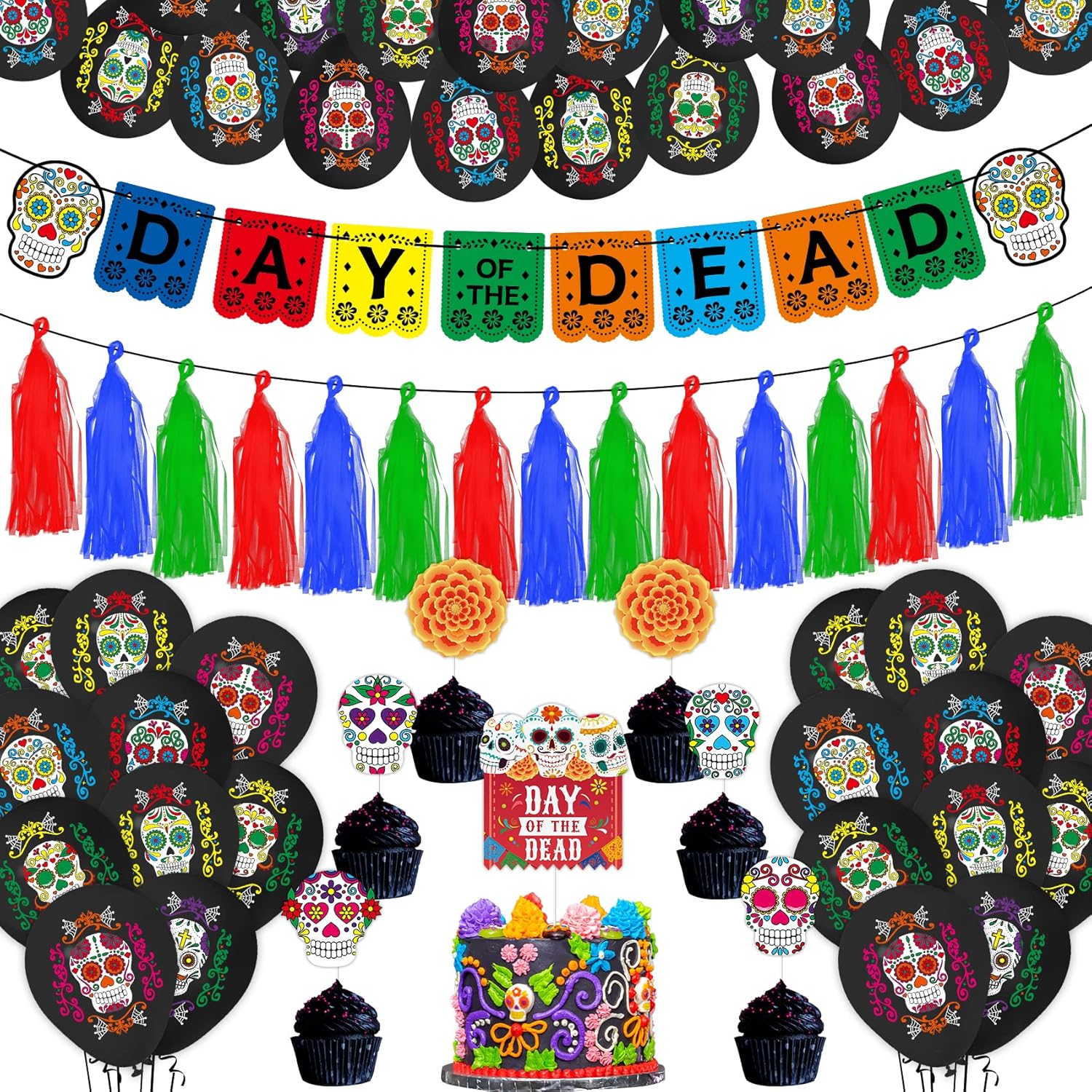 Amazon.com: Funnlot Day Of The Dead Balloons - 42pcs Dia De Los Muertos ...