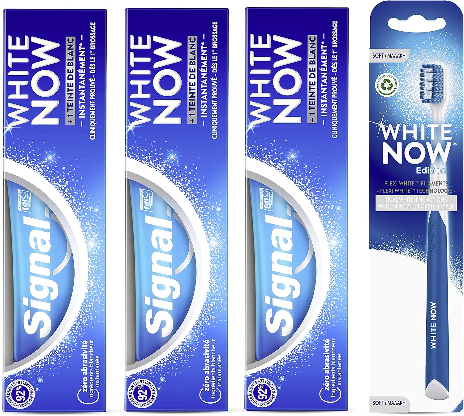 Signal White Now Kit de 3 Dentifrices Blancheur et 1 Brosse à dents ...