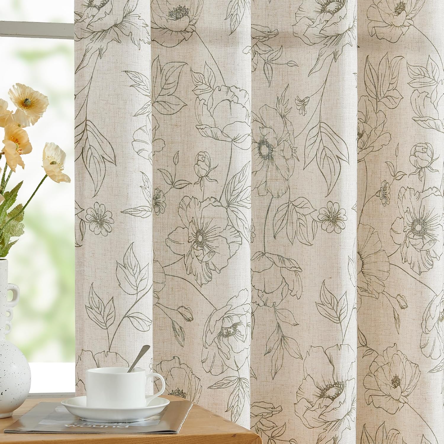 Amazon.com: Jinchan Floral Curtains for Living Room & Bedroom - Linen ...