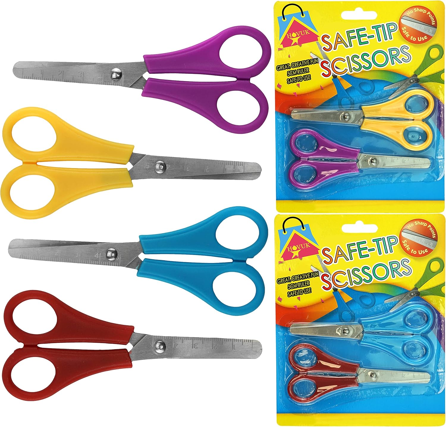 4Pcs Safe-Tip Plastic Handle Scissors Art Set for Kids, 5cm Scale Ruler ...